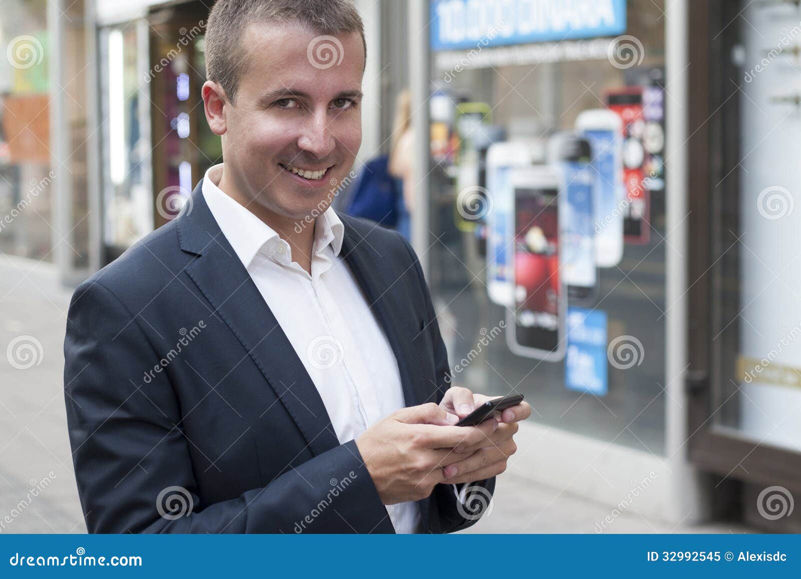 Man typing text message stock image. Image of move, phone - 32992545