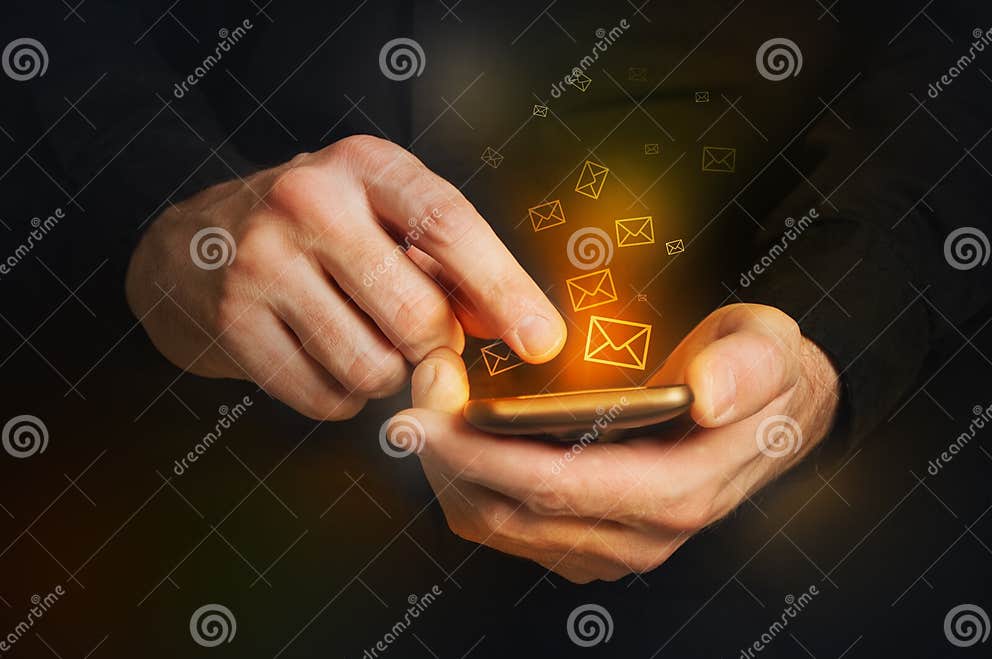 Man Typing a Text Message on a Smartphone Stock Photo - Image of cell ...