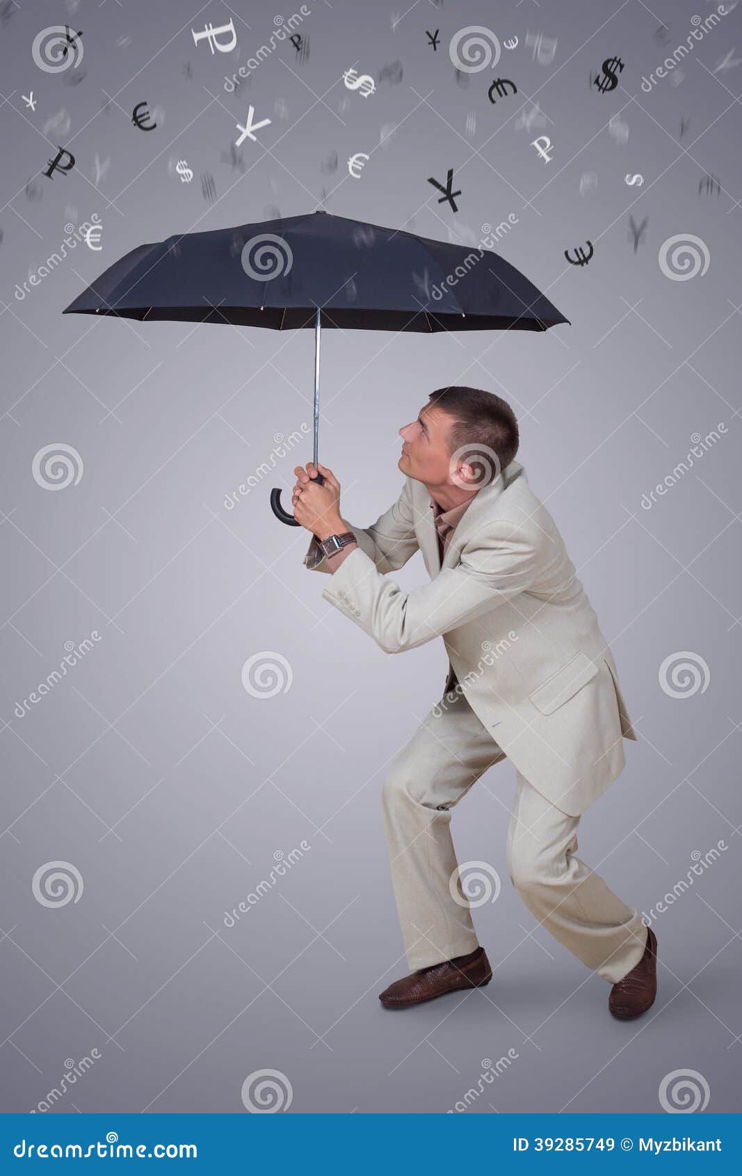 Man with Umbrella Under Rain Currency Stock Image - Image of concepts ...