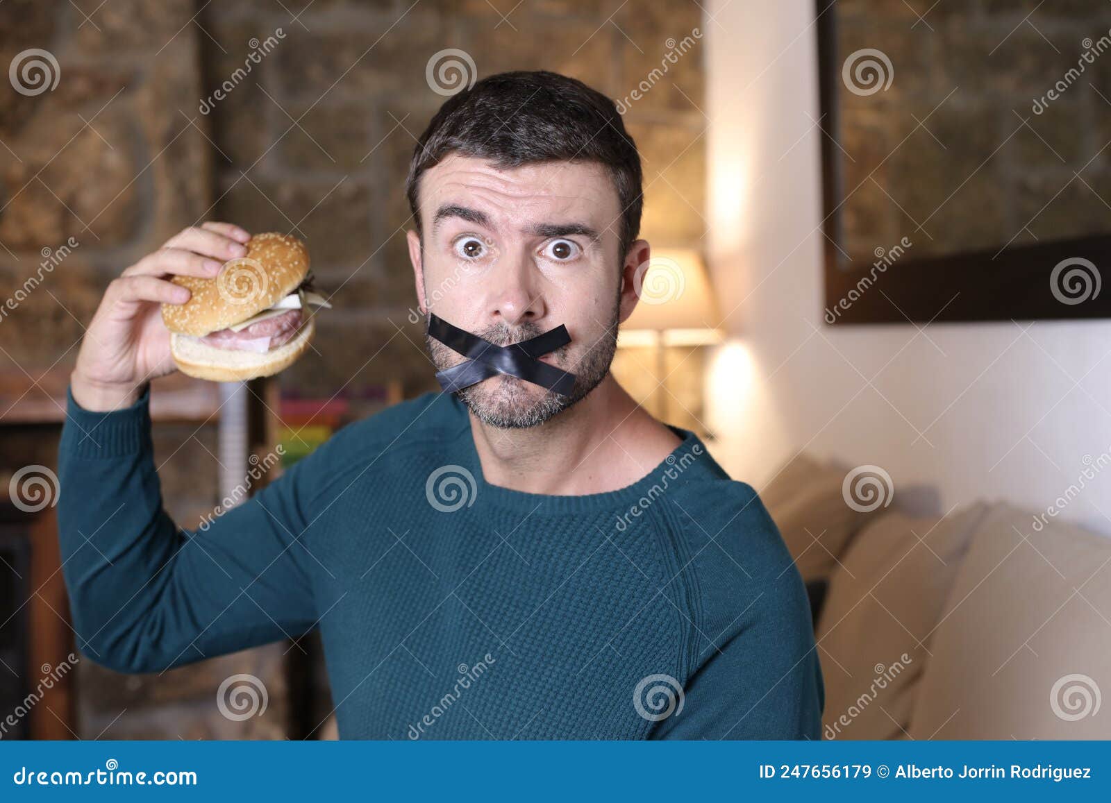 Man Unable To Eat a Hamburger Stock Image - Image of comedian ...