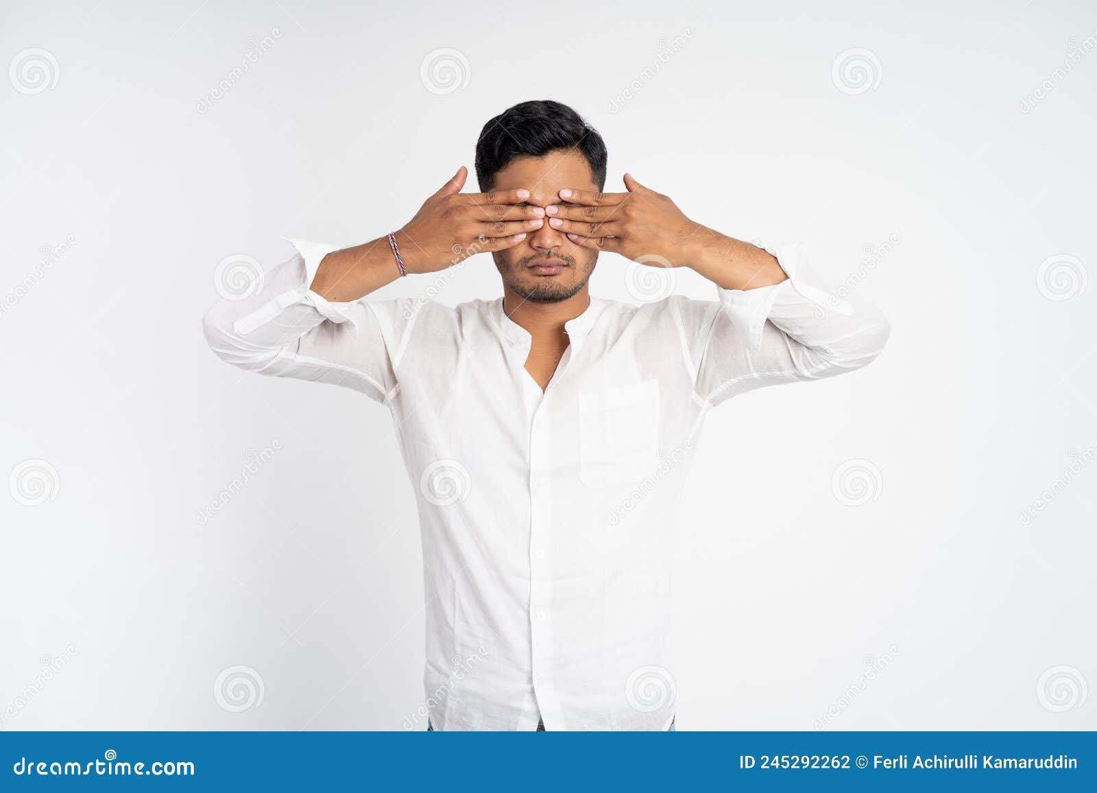 Man with Uncomfortable Expression with Two Hands Covering Eyes Stock ...