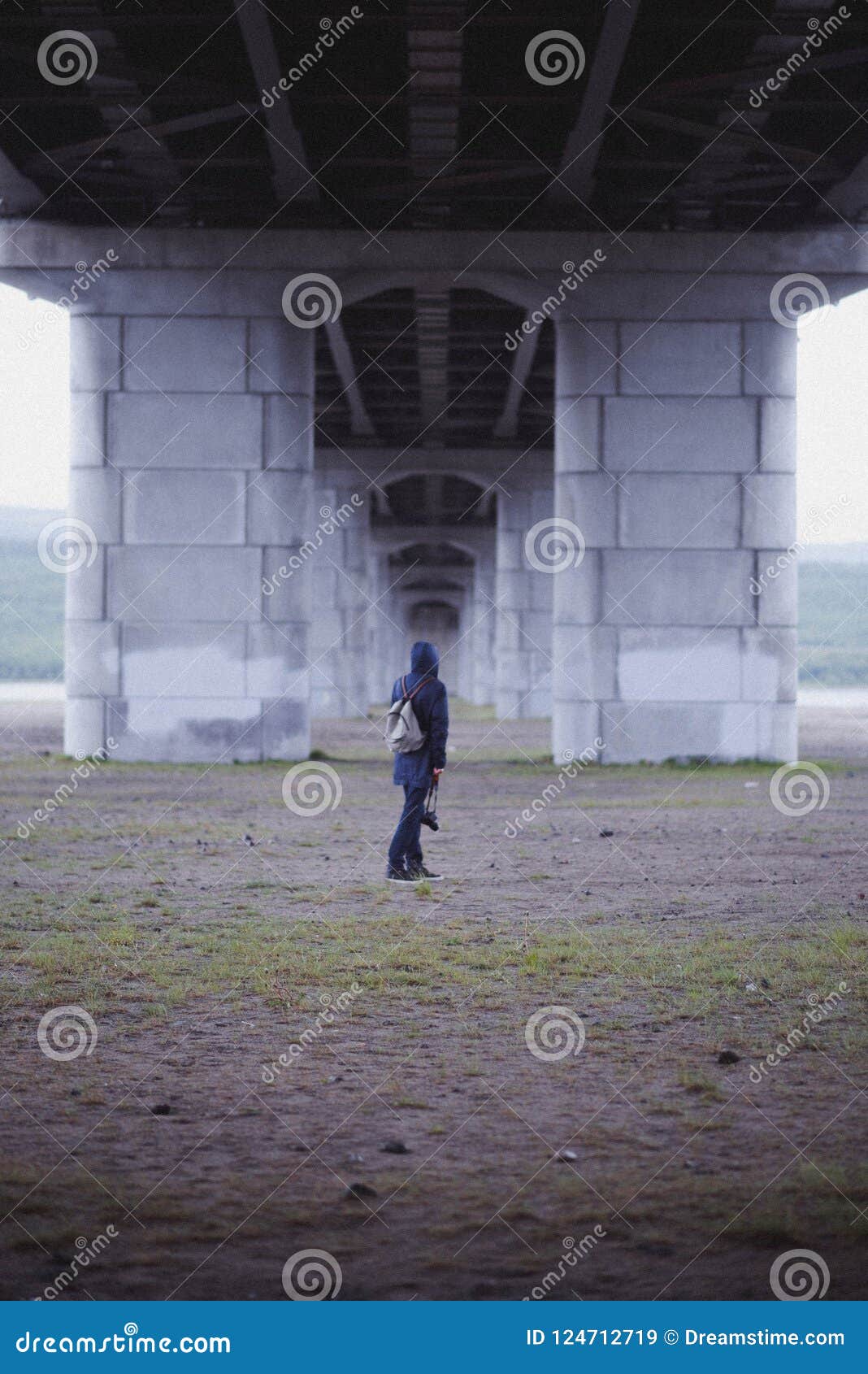 The man under the bridge. stock image. Image of stopped - 124712719