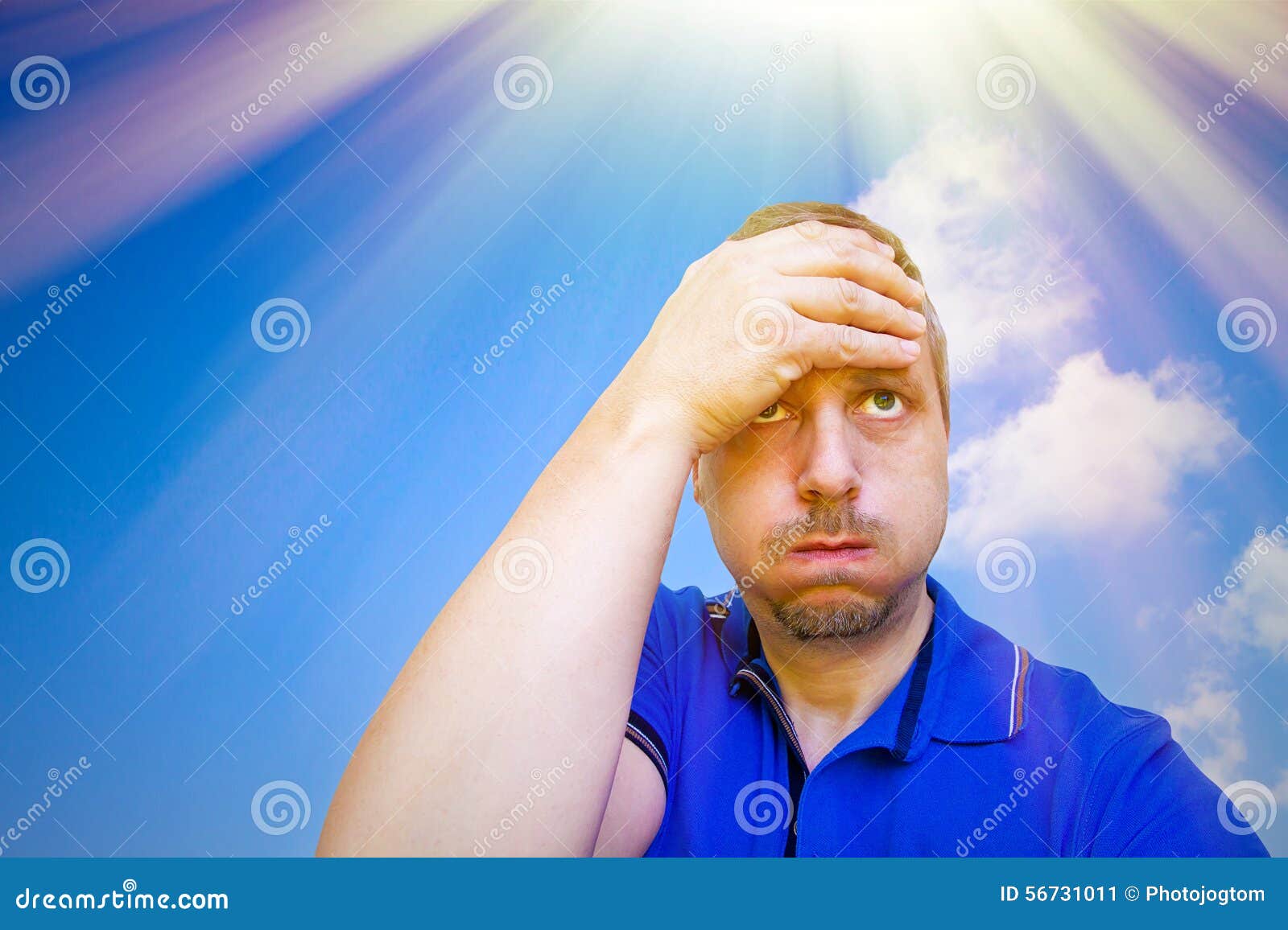 Man under sun rays stock image. Image of exhausted, care - 56731011