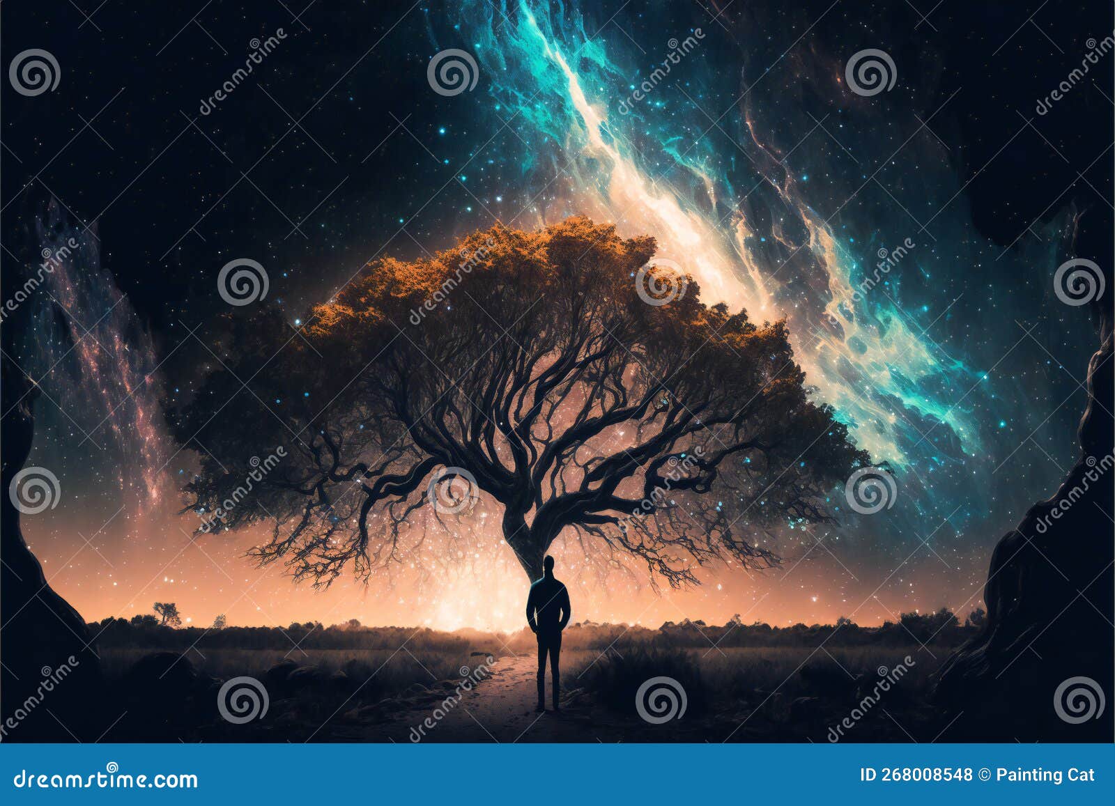 Man Under a Tree in Front of the Universe, Creative Digital ...