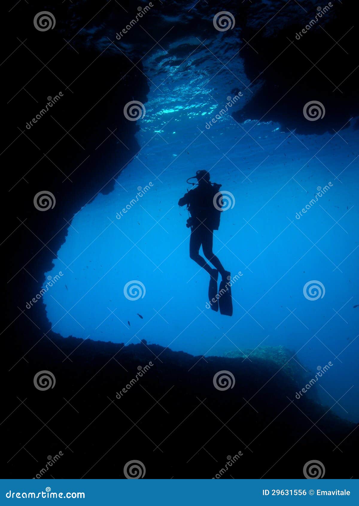 Man Underwater Photographer Scuba Diving Cave Stock Photo - Image of ...