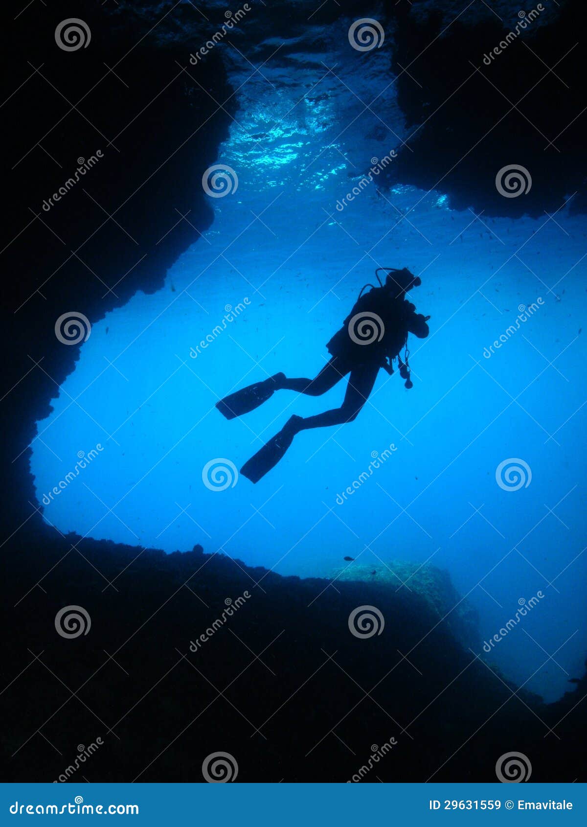 Man Underwater Photographer Scuba Diving Cave Stock Image - Image of ...