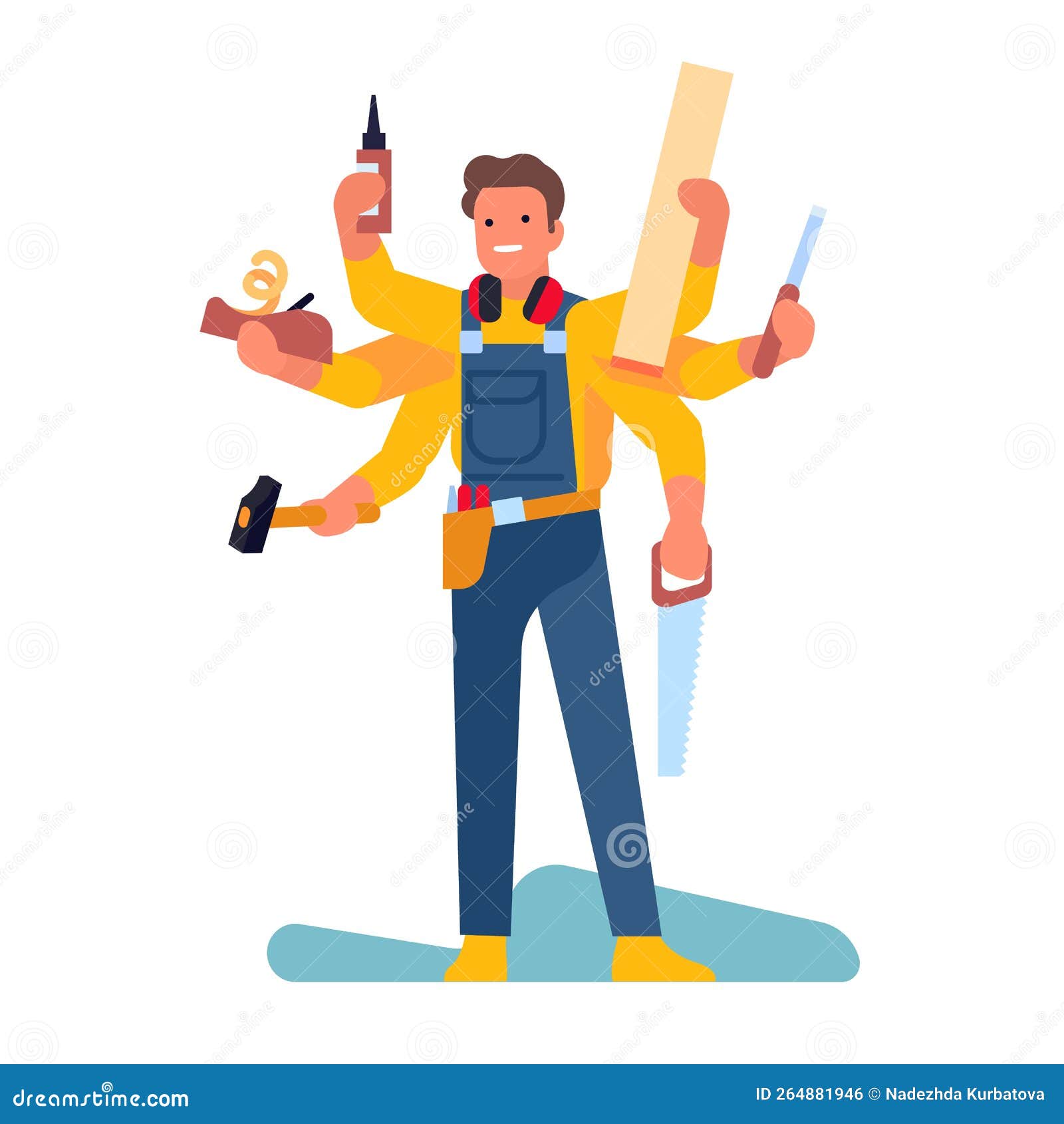 Man in Uniform with Carpentry Tools. Multitasking Worker. Carpenter ...