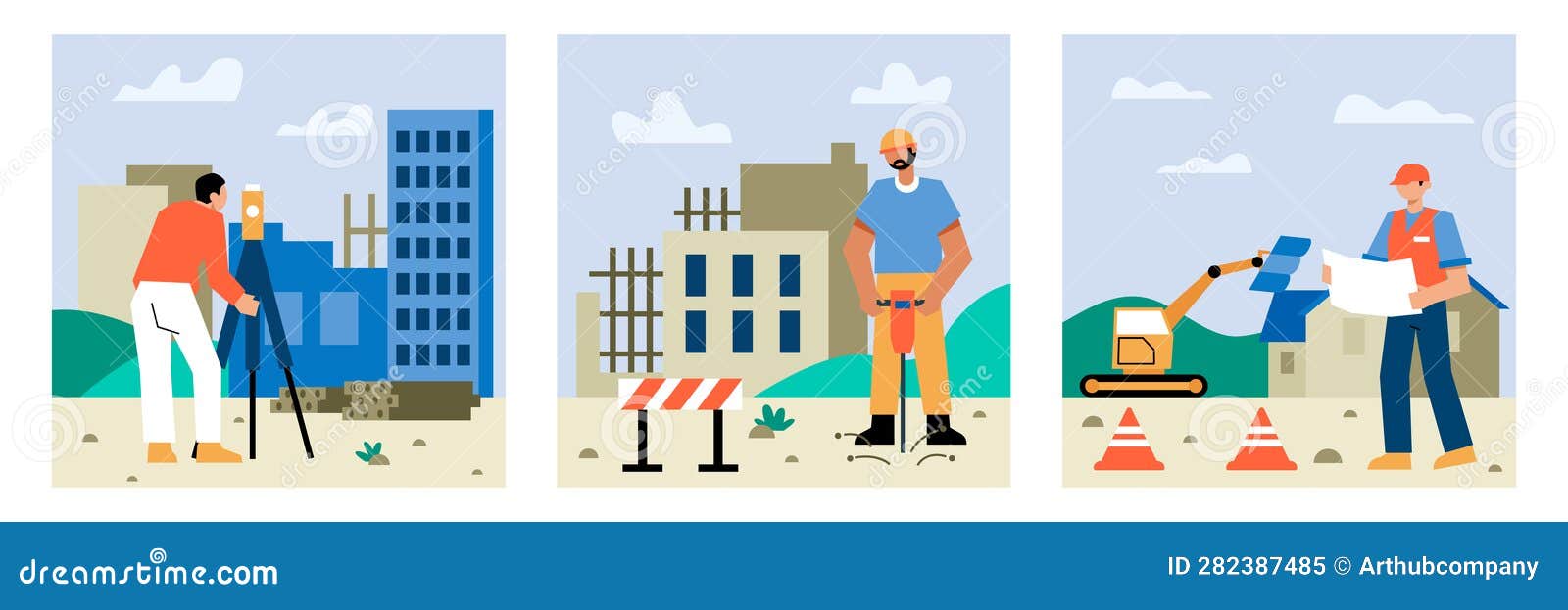 Man in Uniform Holding Jackhammer and Crushing Ground. Inspector ...