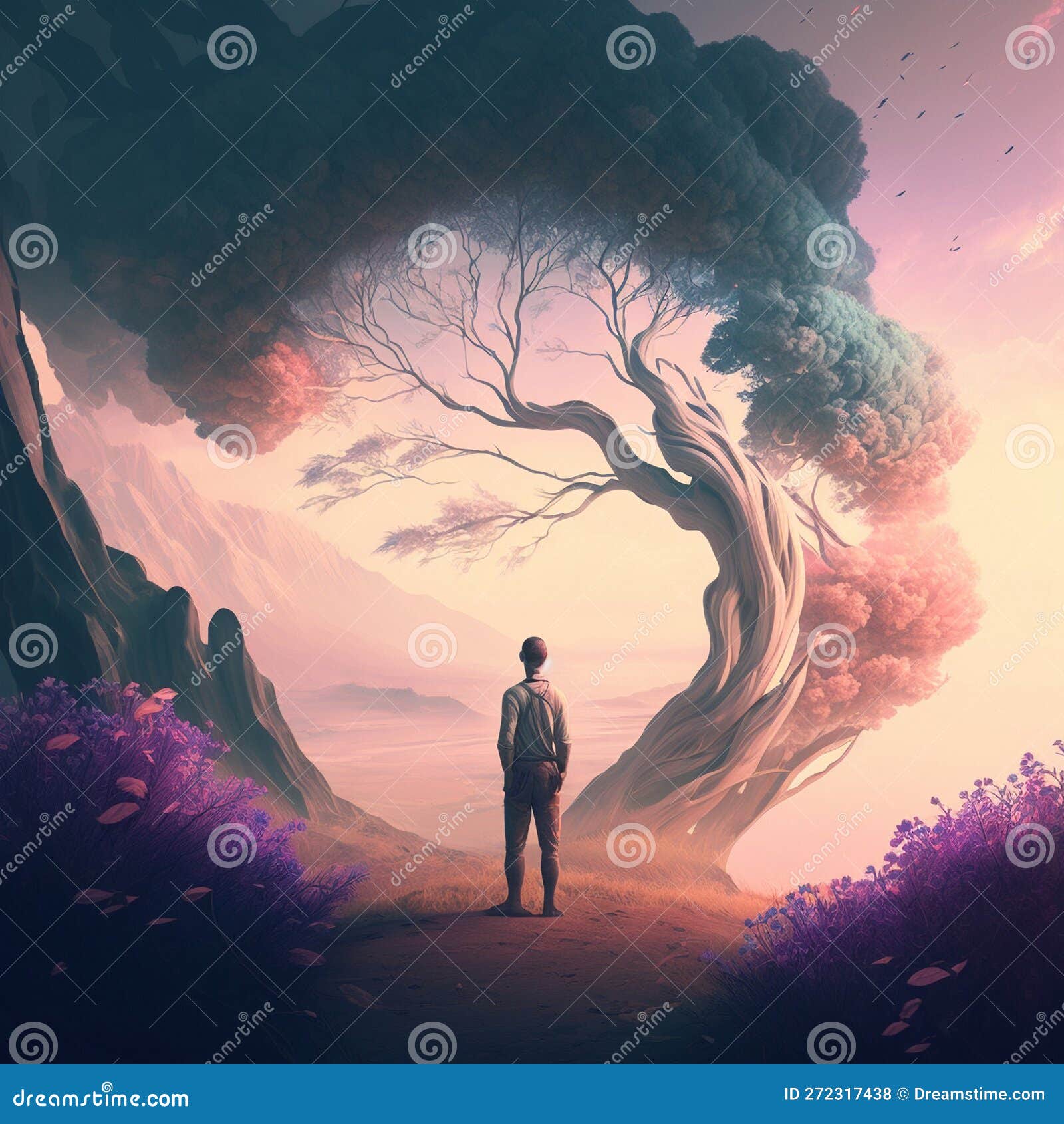 Man in unity with nature stock illustration. Illustration of drawings ...