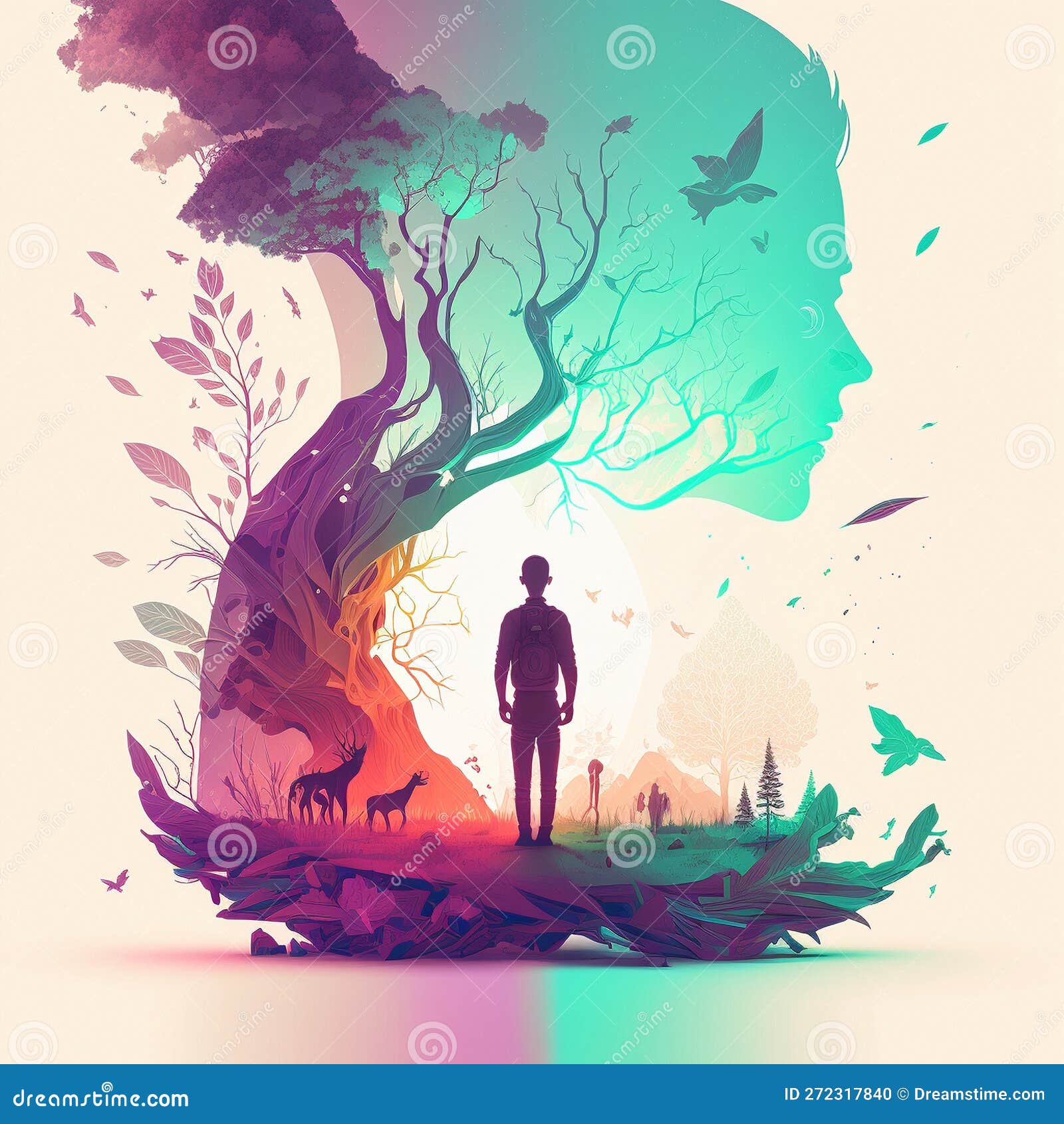 Man in unity with nature stock illustration. Illustration of concept ...