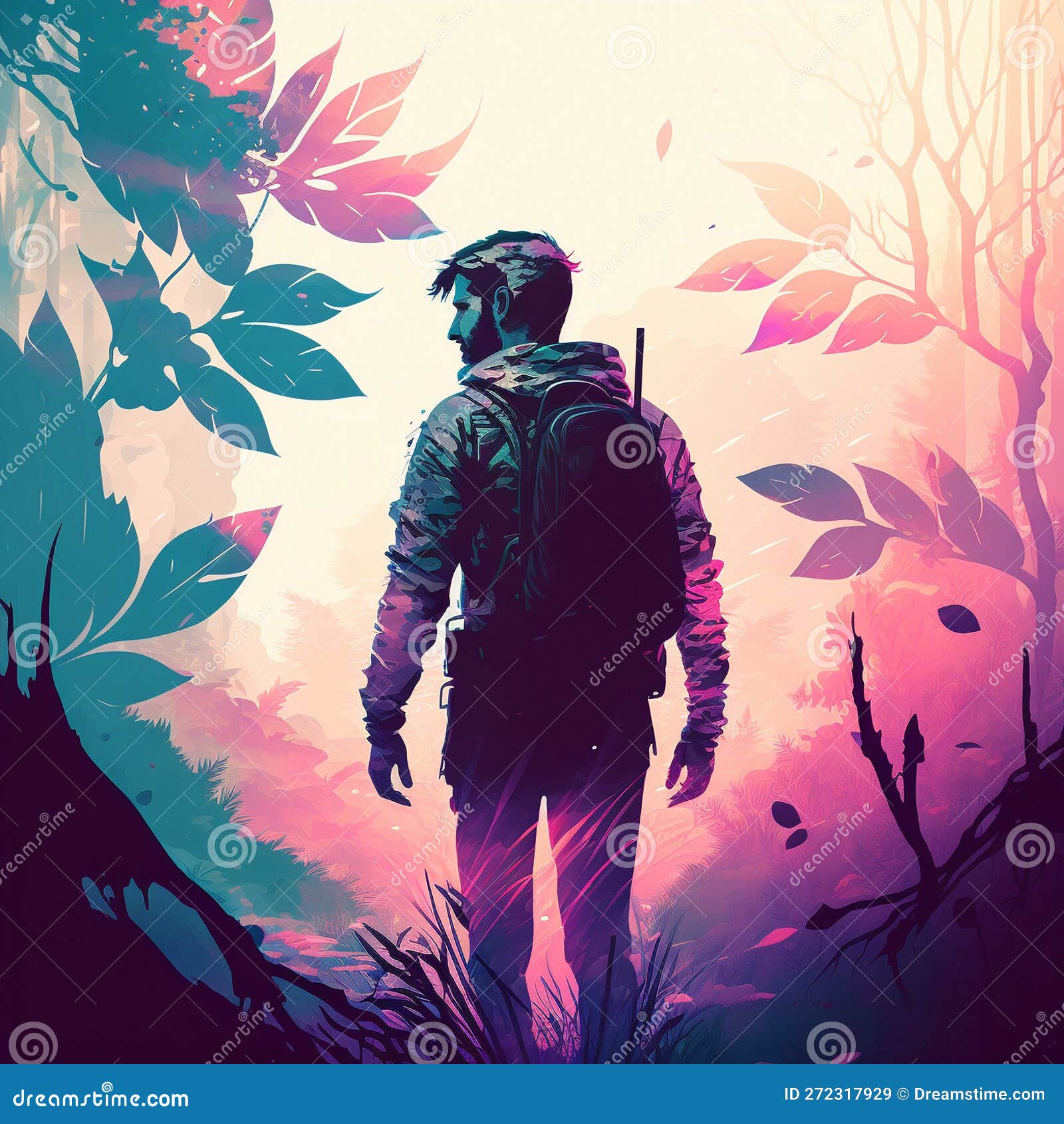 Man in unity with nature stock illustration. Illustration of nature ...