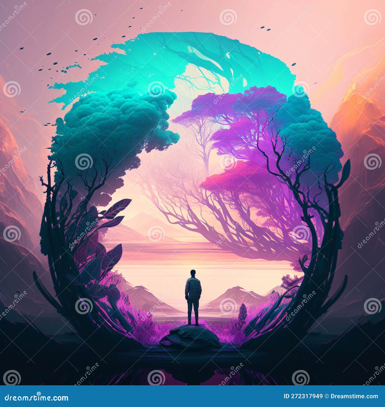 Man in unity with nature stock illustration. Illustration of parent ...