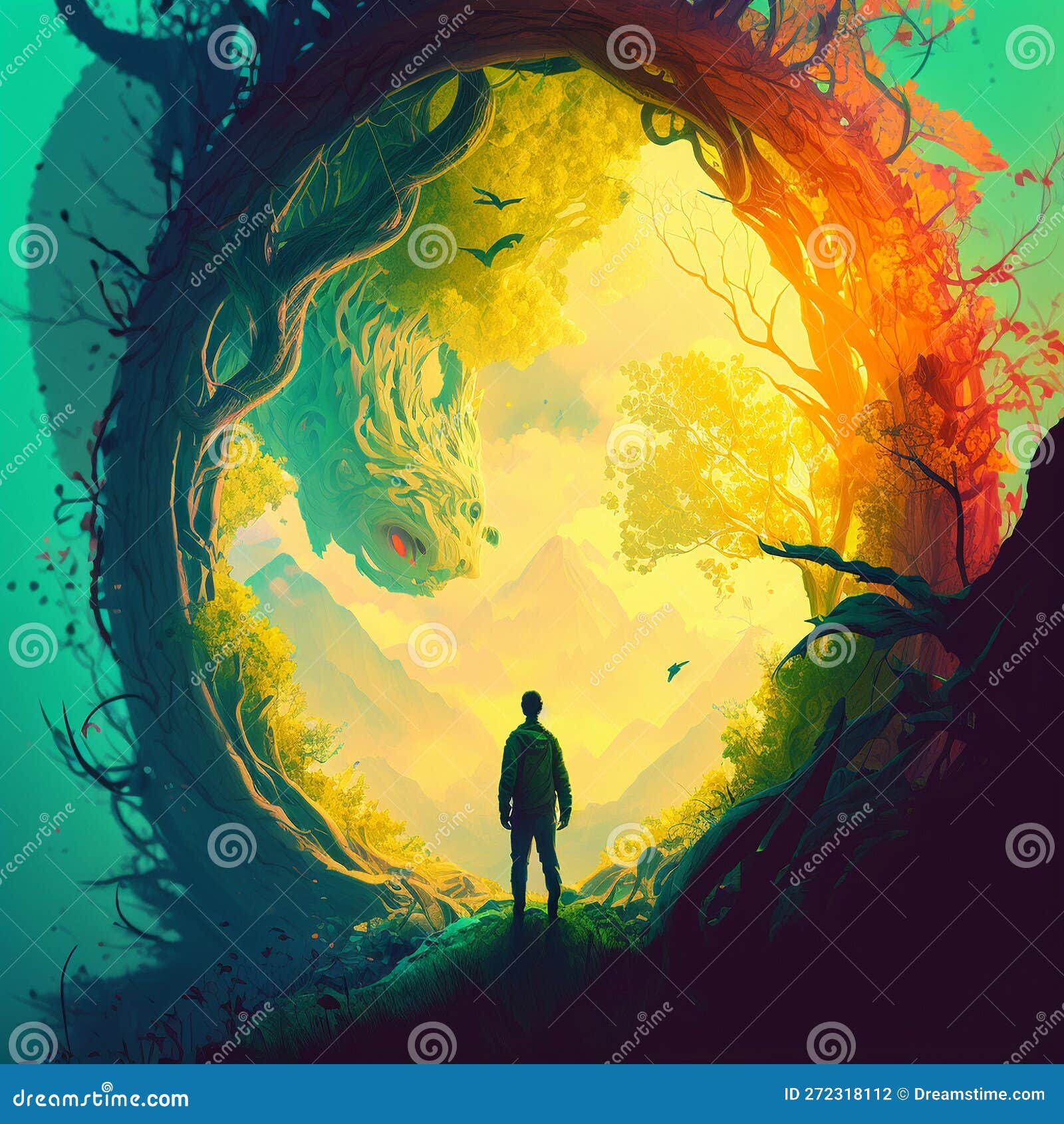 Man in unity with nature stock illustration. Illustration of leaf ...