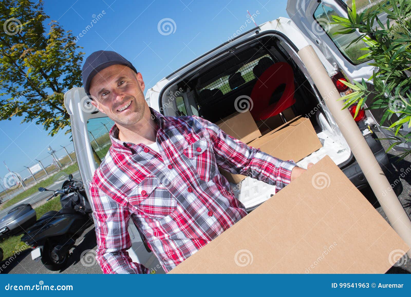 Man Unloading Box from Back Van Stock Image - Image of strength ...