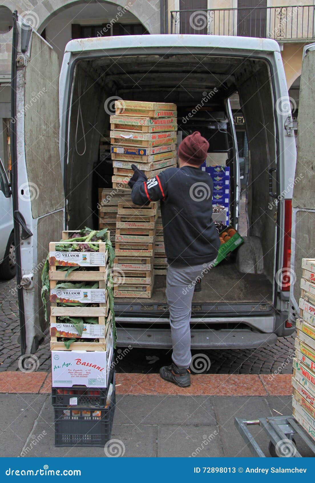 Man is Unloading Boxes with Fruits in Padua, Italy Editorial Stock ...