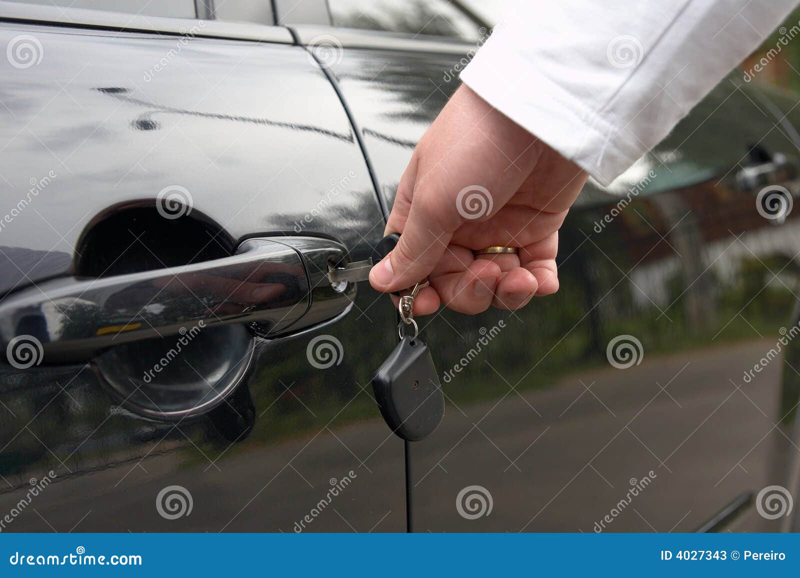Man unlock car door by key stock image. Image of close - 4027343