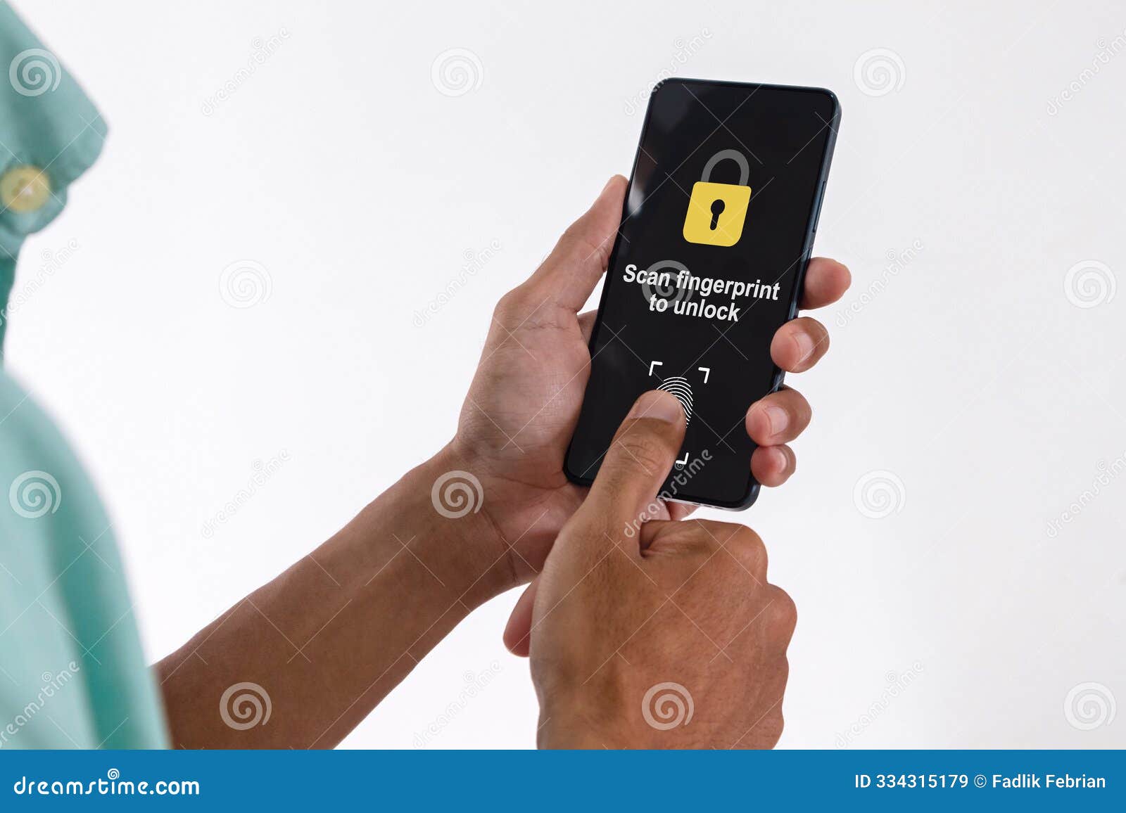 Man Unlocks a Smartphone by Scanning Fingerprint on Screen. Security ...