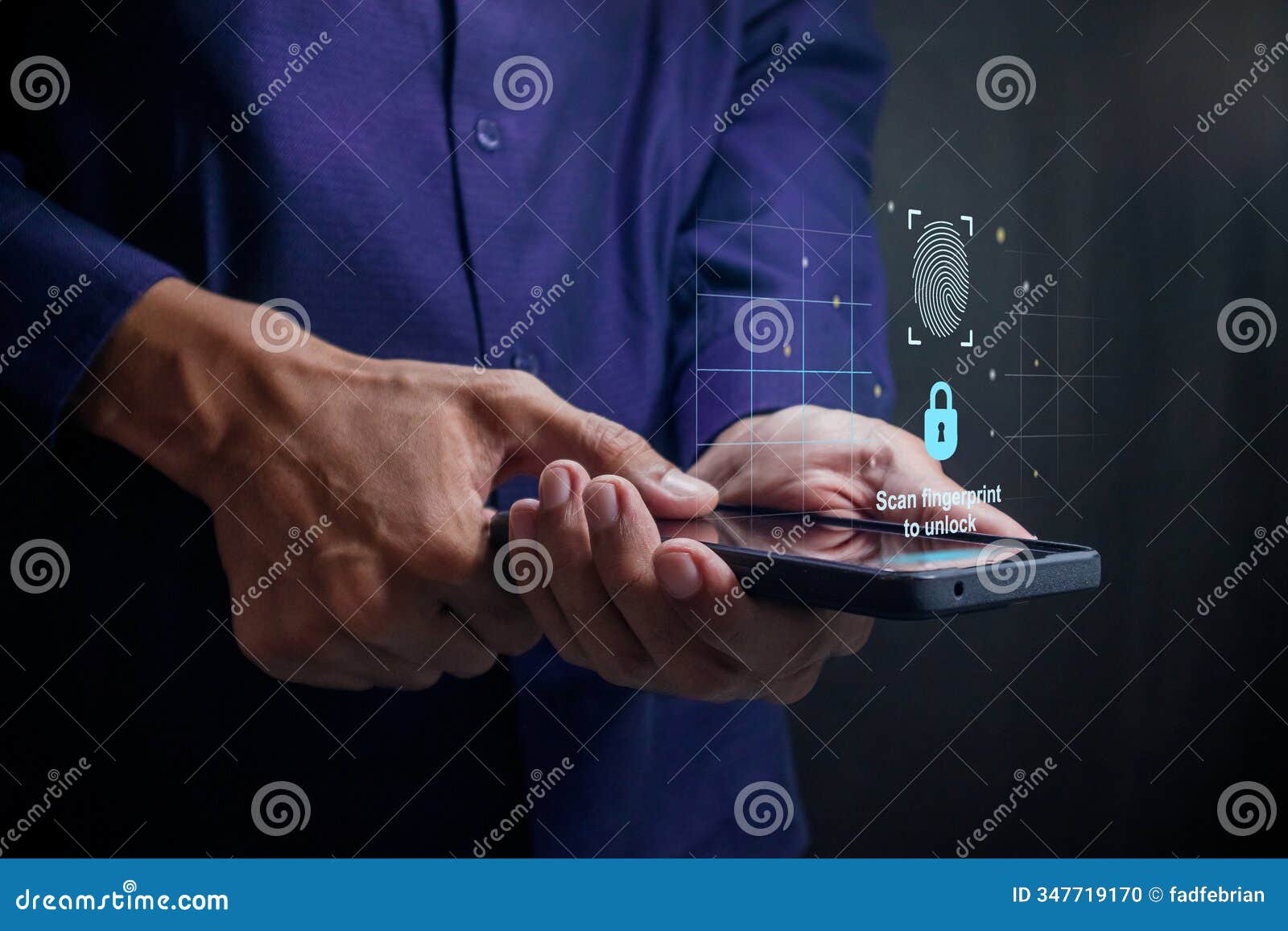 Man Unlocks a Smartphone by Scanning Fingerprint on Virtual Screen ...