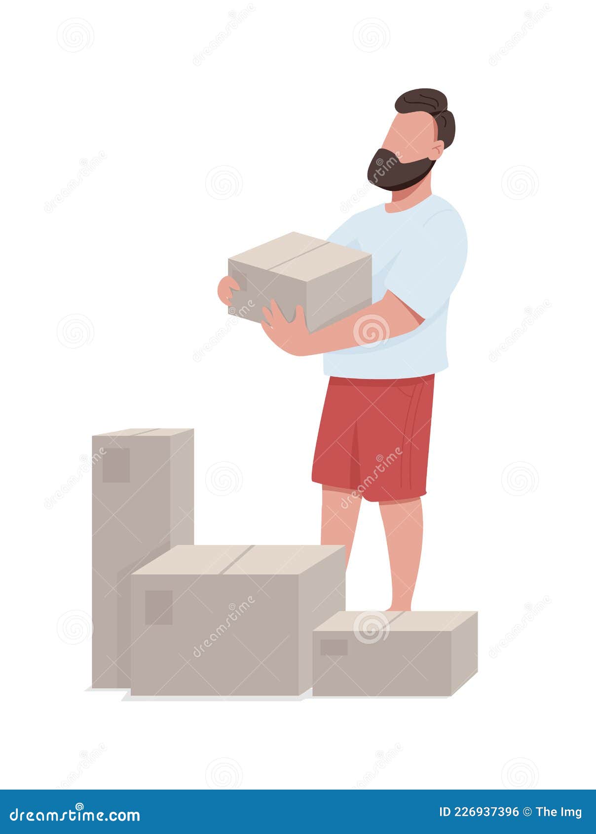 Man Unpacking Boxes after Moving Semi Flat Color Vector Character Stock ...