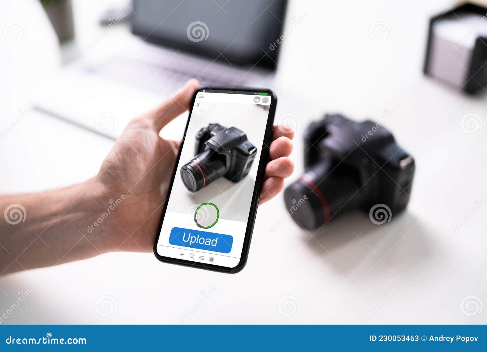 Man Uploading Mobile Phone Photo Stock Image - Image of blog, sell ...