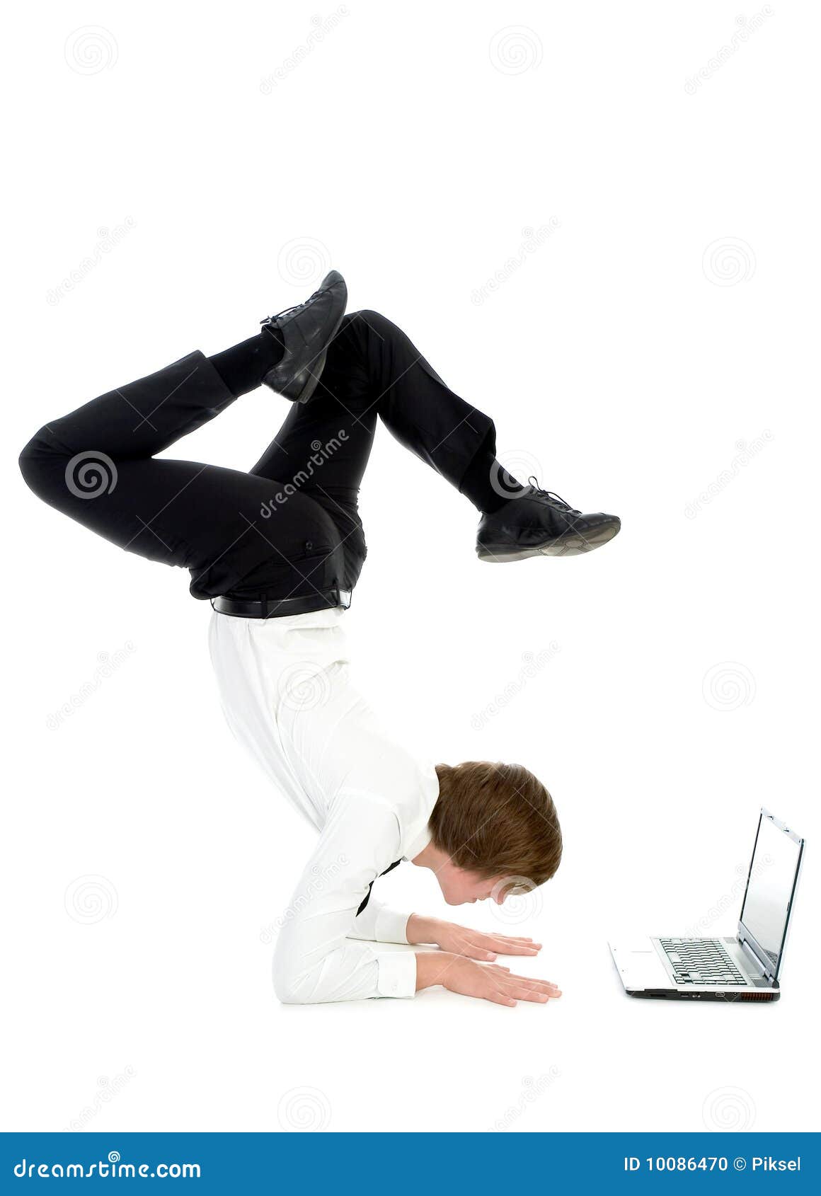 Man Upside Down Using Laptop Stock Photo - Image of exercising ...