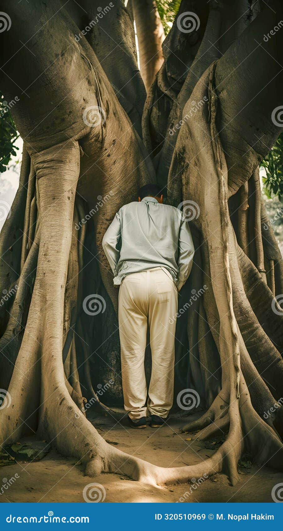 A Man Urinating while Standing Under a Big Banyan Tree Stock ...
