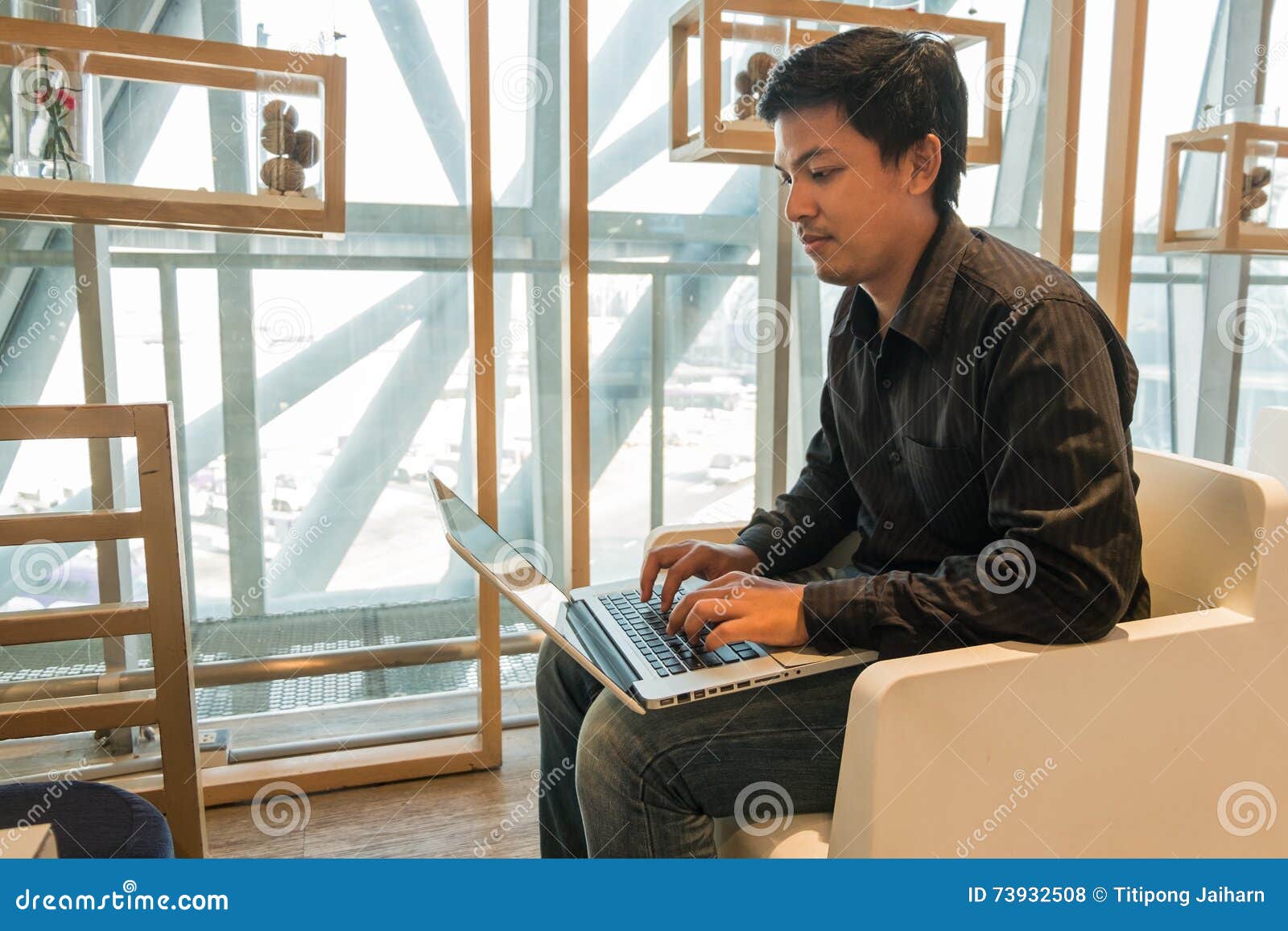 Man Use Laptop in Airport Lounge Stock Photo - Image of digital, laptop ...