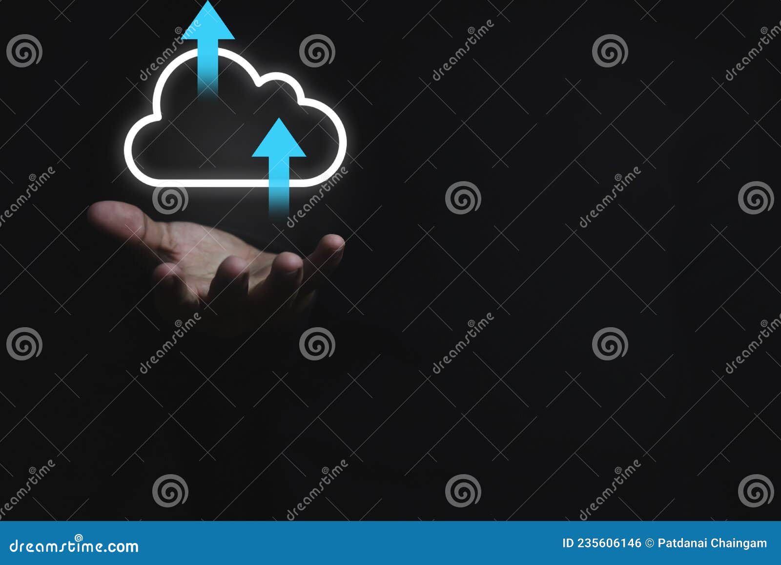 Man Use Laptop with Cloud Computing Diagram Show on Hand. Cloud ...