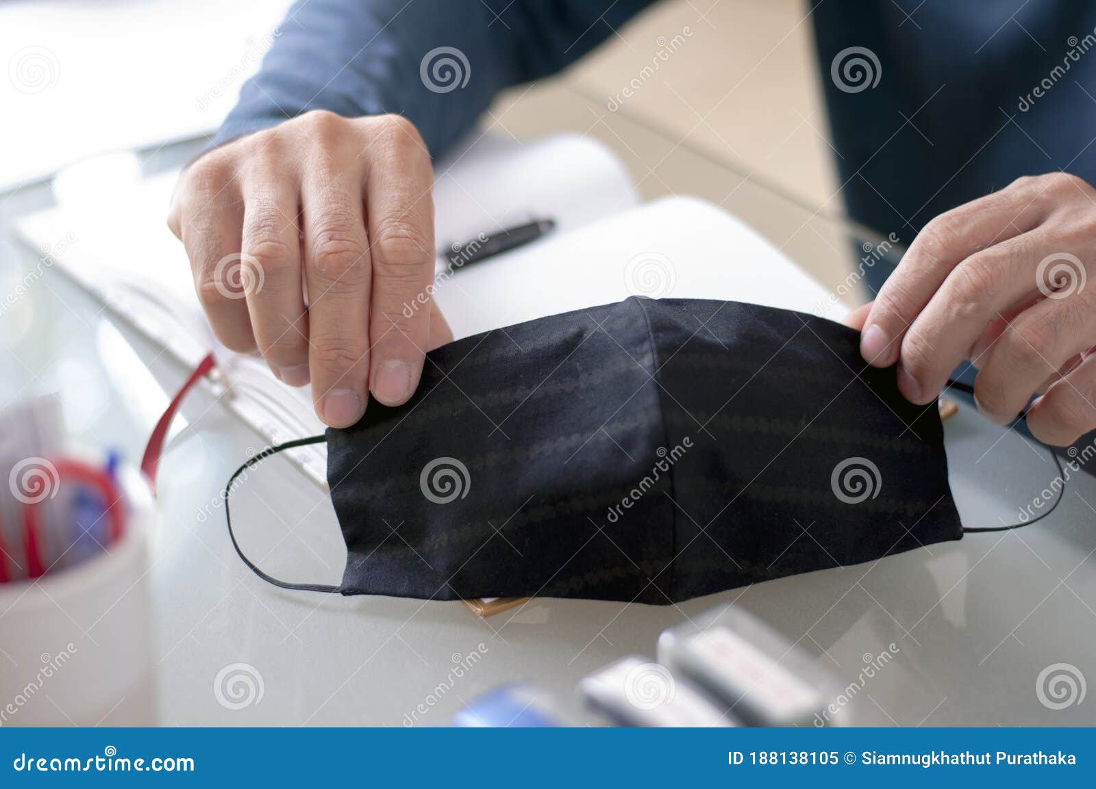 A Man Use Mask at Work Place for Social Distancing Stock Image - Image ...