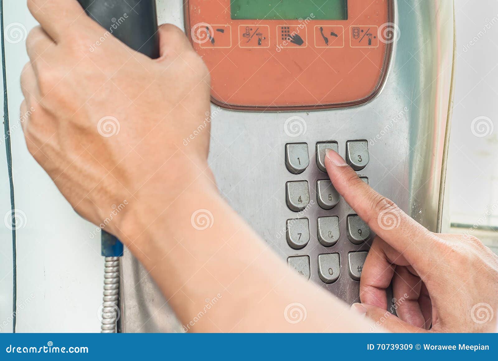 Man Use Public Phone Pressing Numpad Number 2 Stock Image - Image of ...