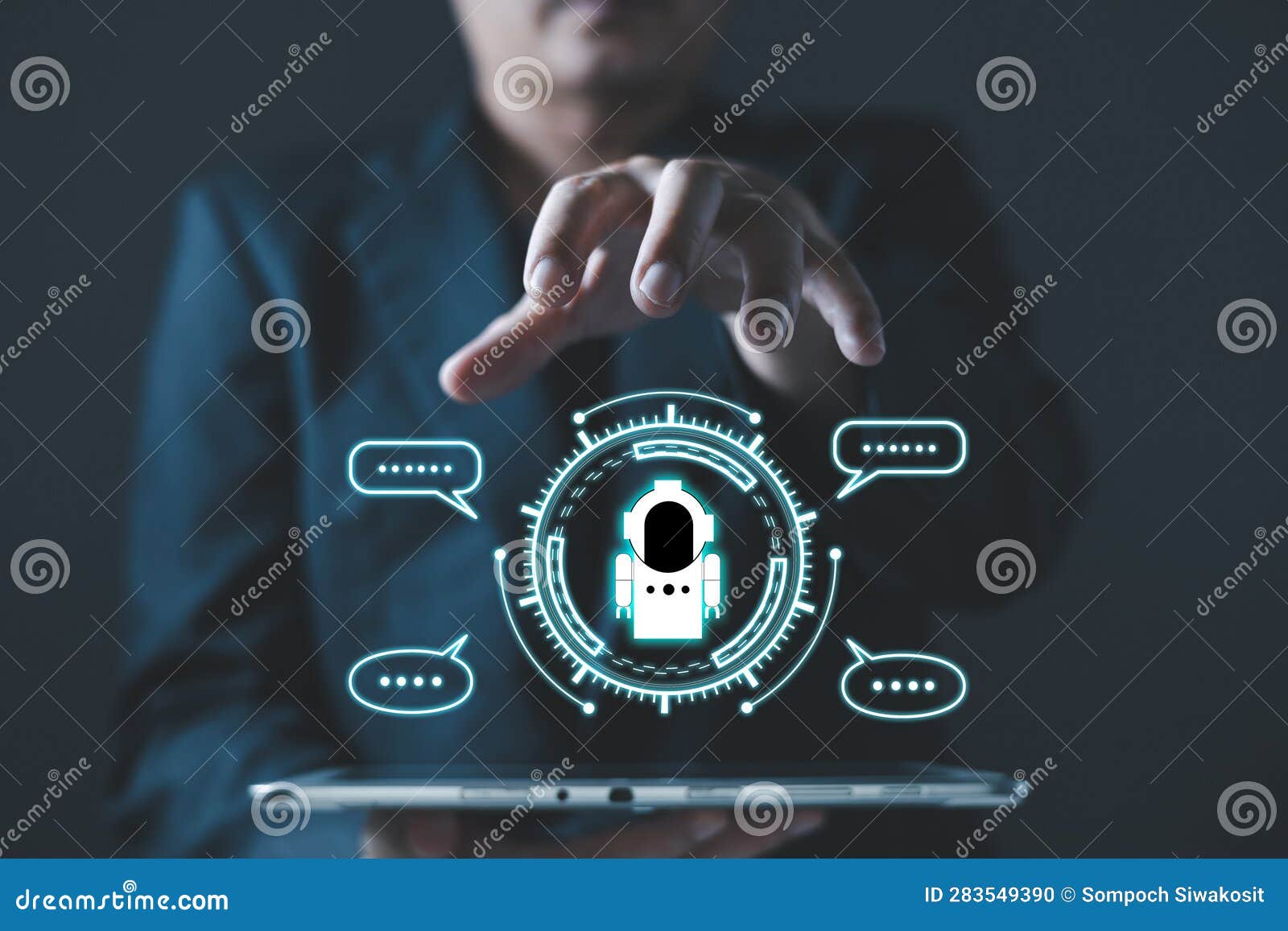Man Use Tablet Command Prompt Ai Chat. Big Data Storage Stock Photo ...