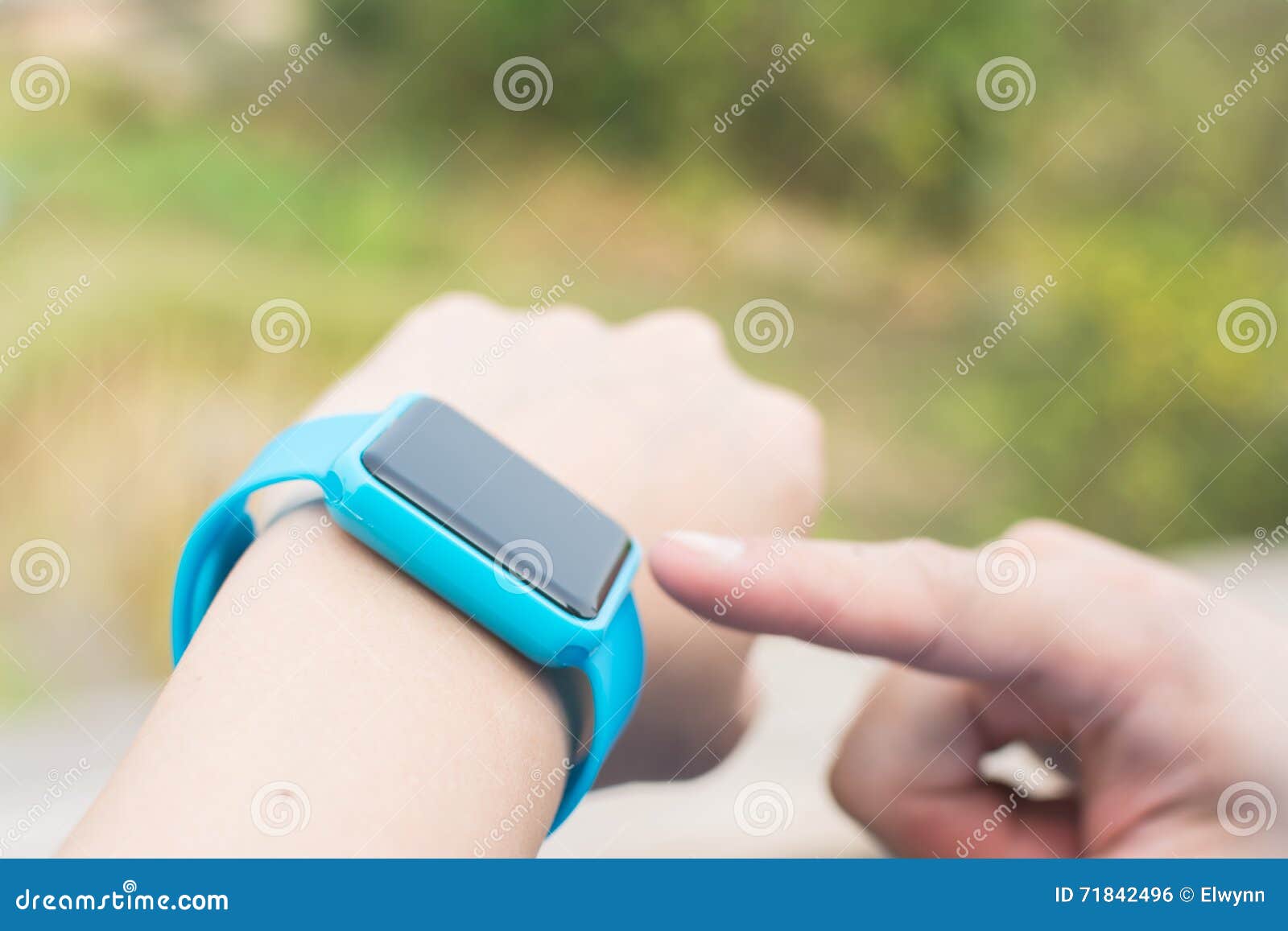 Man use of wearable watch stock photo. Image of finger - 71842496