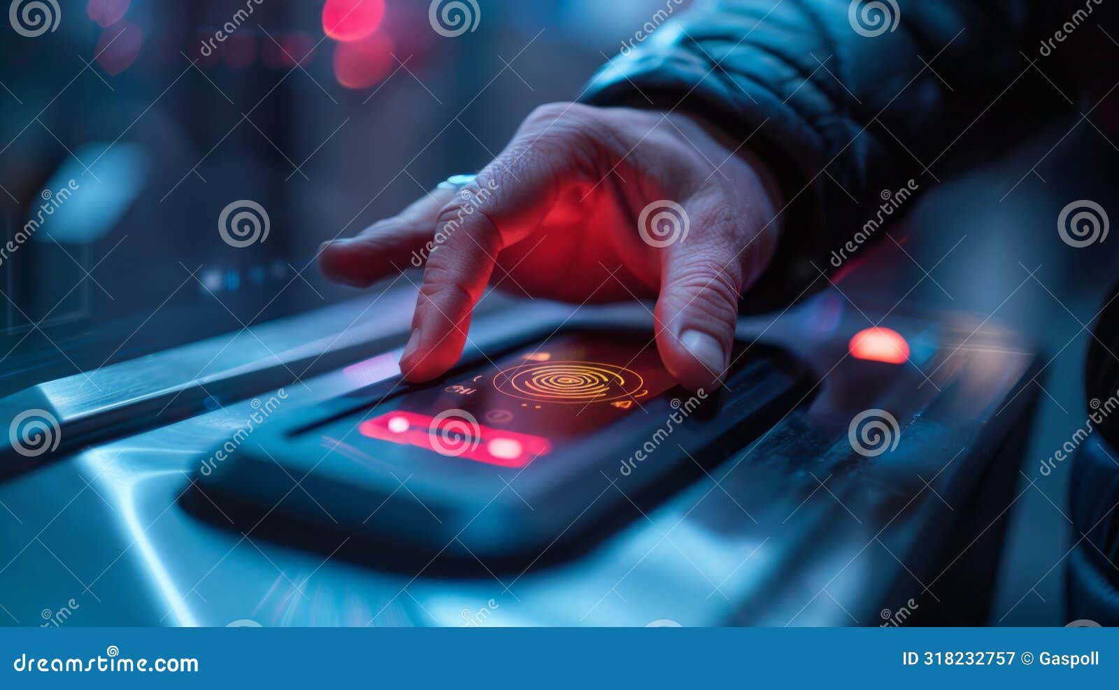 A Man Uses a Biometric Scanner on a Modern Entry System Stock ...