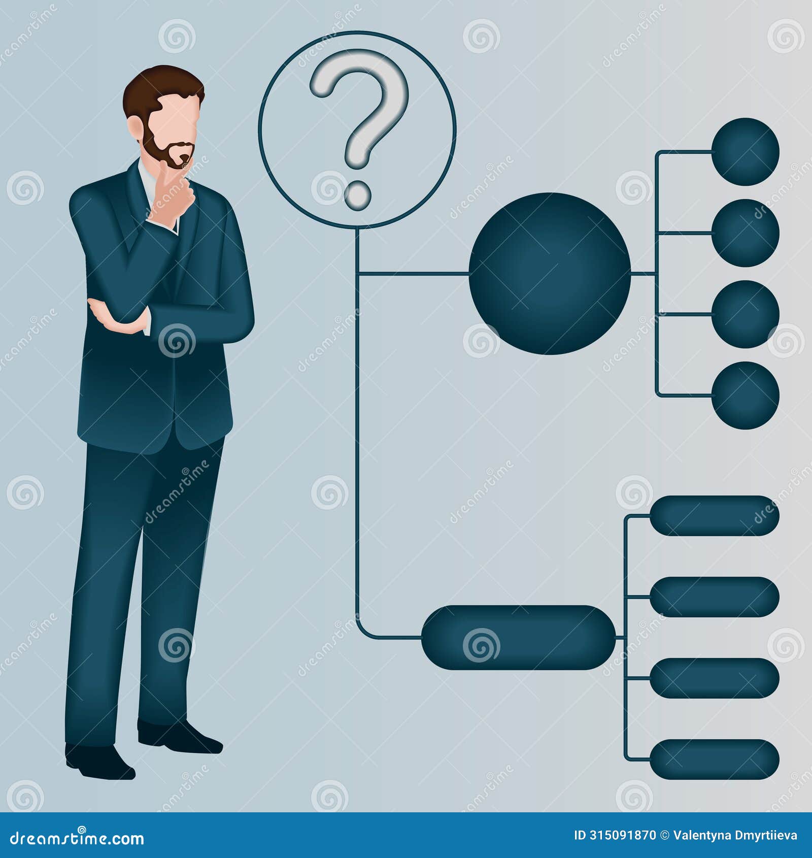 A Man Uses a Decision Tree Diagram. 2D Stock Vector - Illustration of ...
