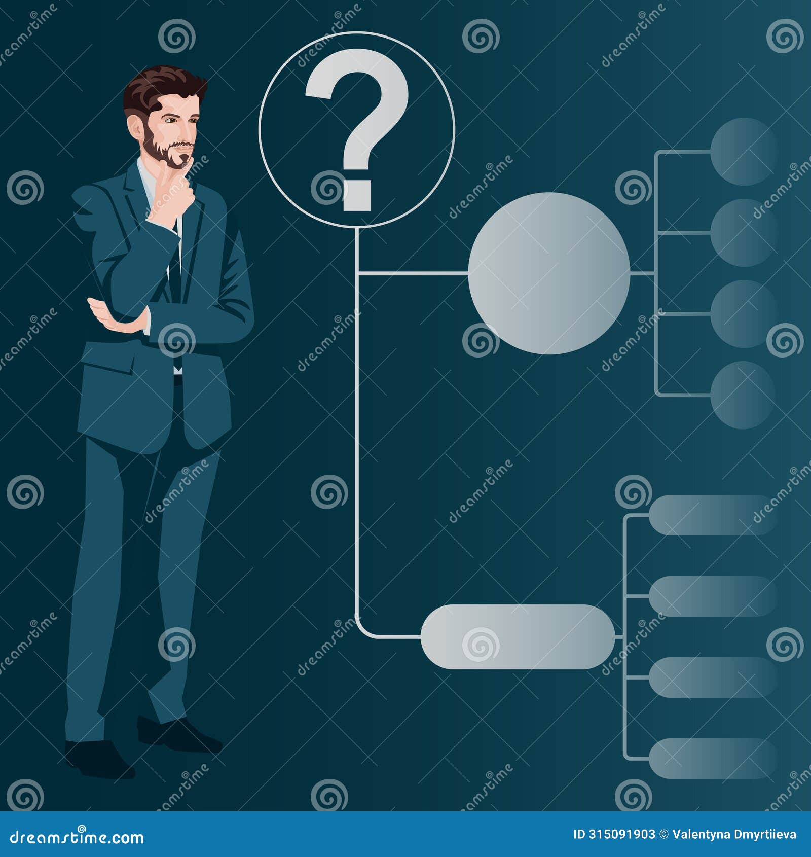 A Man Uses a Decision Tree Diagram. Flat Stock Vector - Illustration of ...
