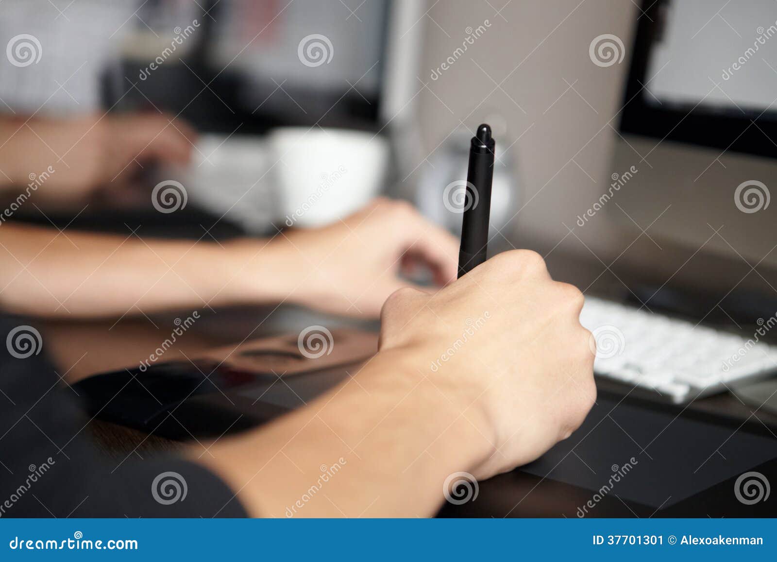 Man uses graphics tablet. stock image. Image of graphics - 37701301