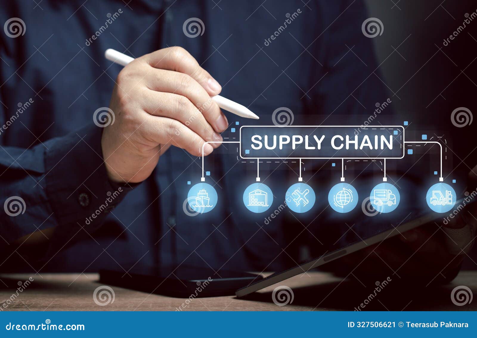.man Uses Pointer Pen on Supply Chain Chart To Make Decisions at ...