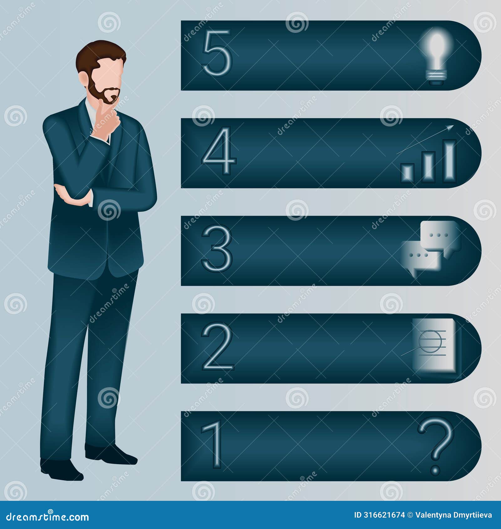 A Man Uses 5 Steps To Identify a Problem. 2D Stock Vector ...