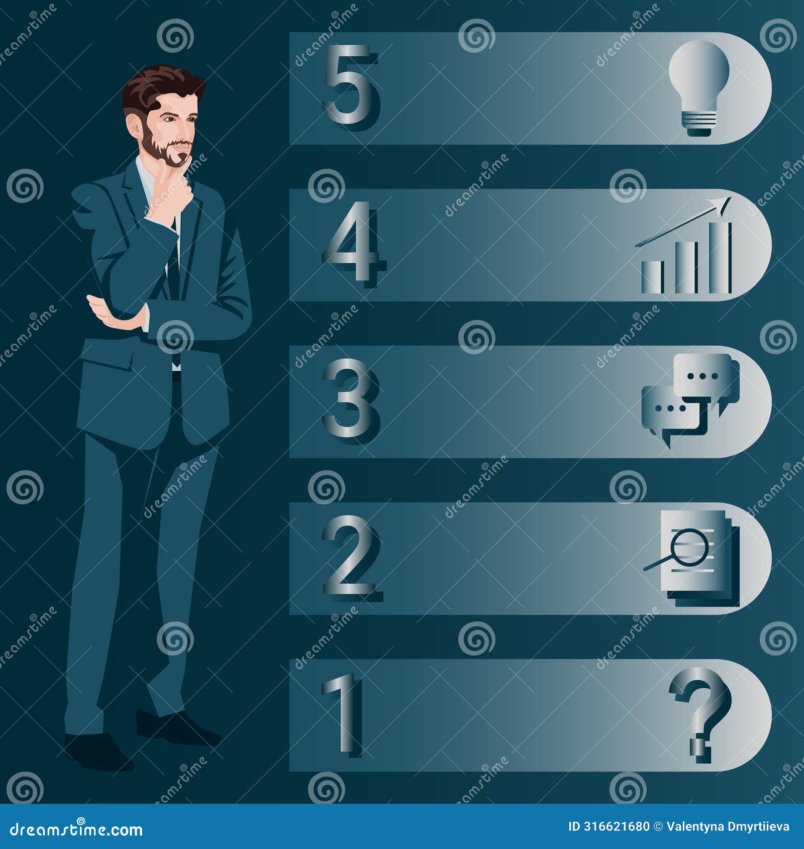 A Man Uses 5 Steps To Identify a Problem. Flat Stock Vector ...