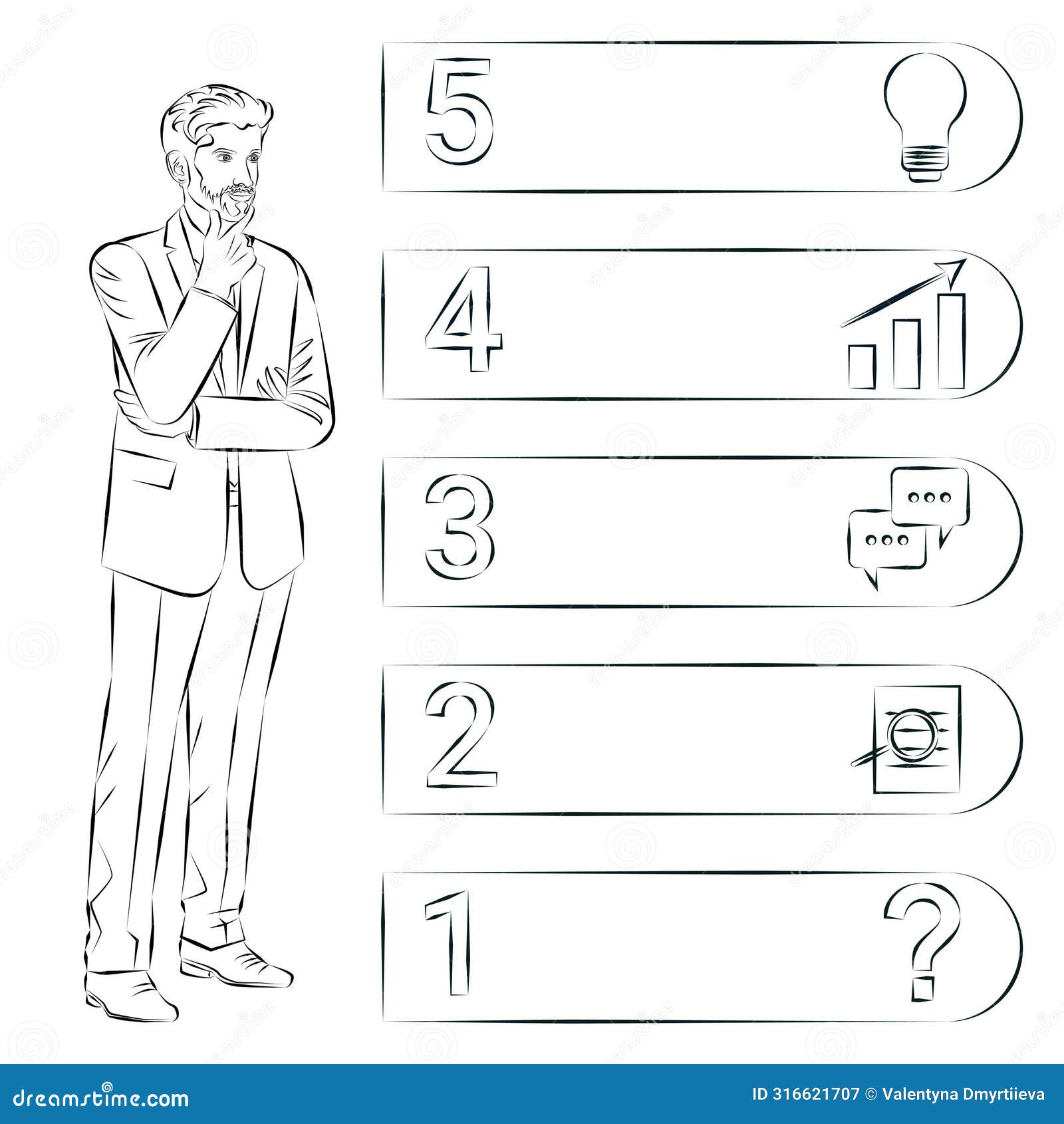 A Man Uses 5 Steps To Identify a Problem. Sketch Stock Vector ...