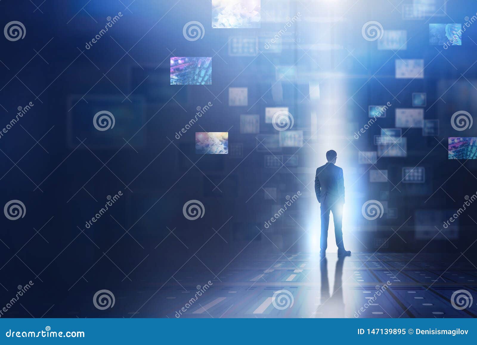 Man Using Abstract Virtual Information Interface Stock Image - Image of ...