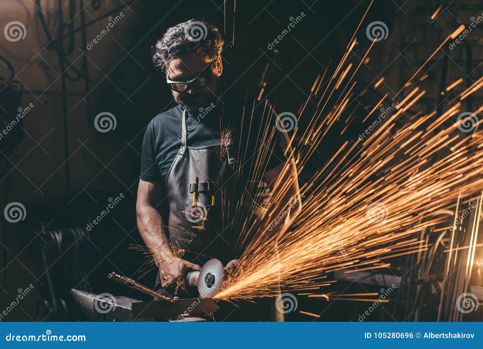 Man Using Angle Grinder Sparks Stock Photo - Image of metalworking ...