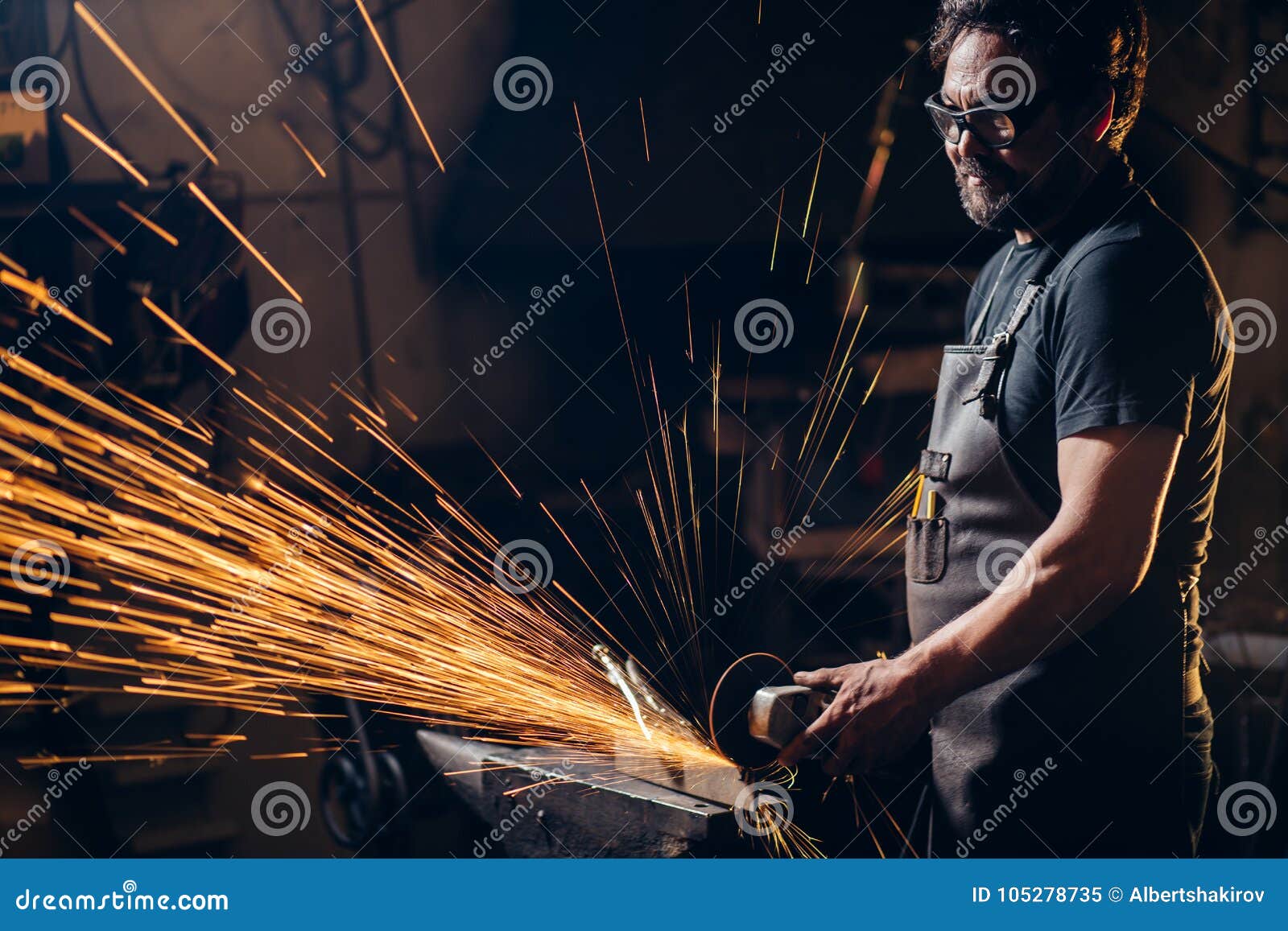 Man Using Angle Grinder Sparks Stock Image - Image of manufacturing ...