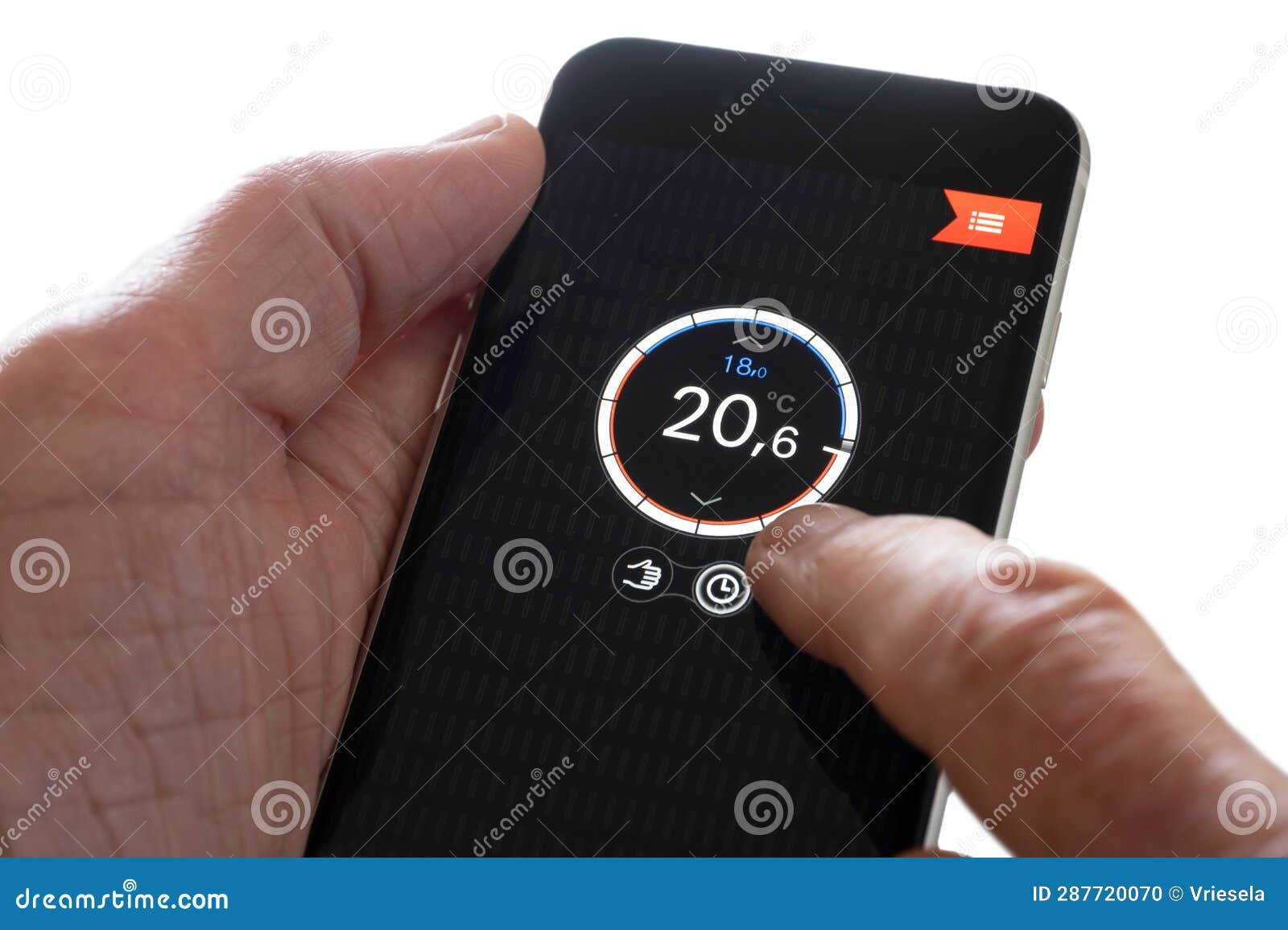 Hand Holds Smartphone with Thermostat App To Control Central Heating ...