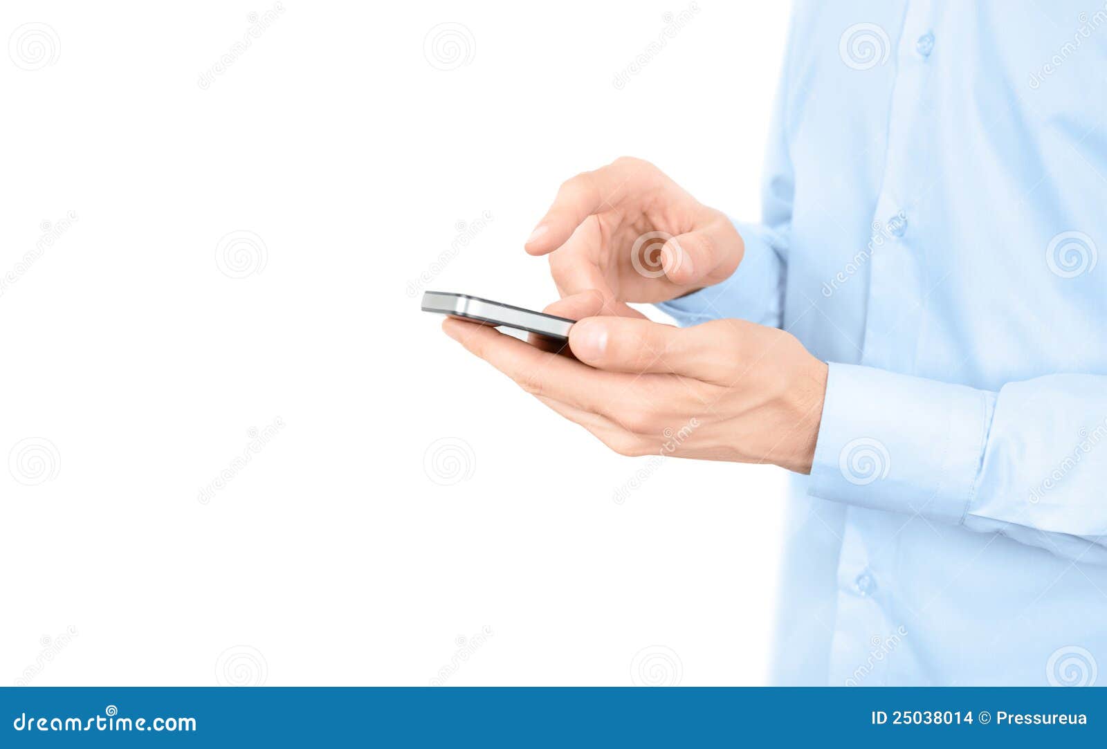 Man Using Apple Iphone with Copy Space Isolated Stock Photo - Image of ...