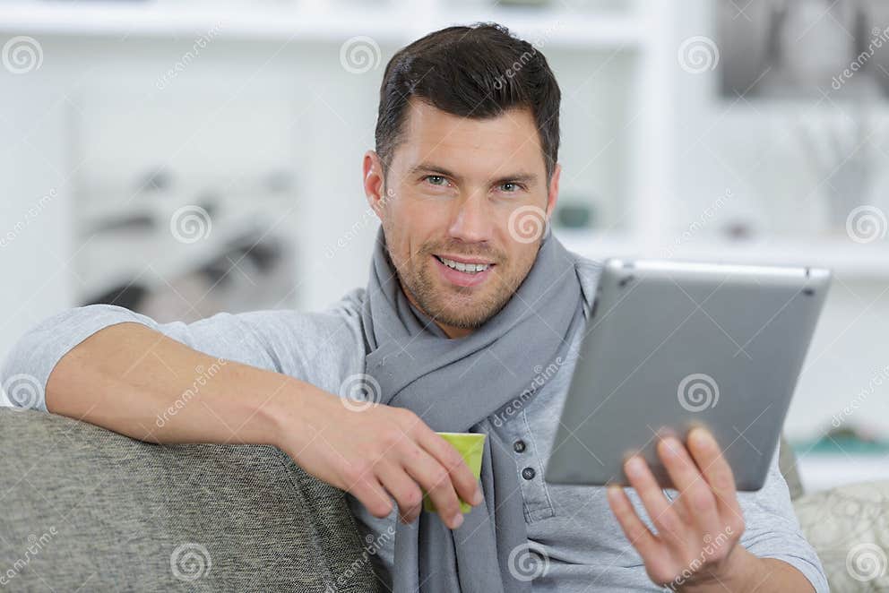 Man using apple tablet stock photo. Image of hardware - 99538018