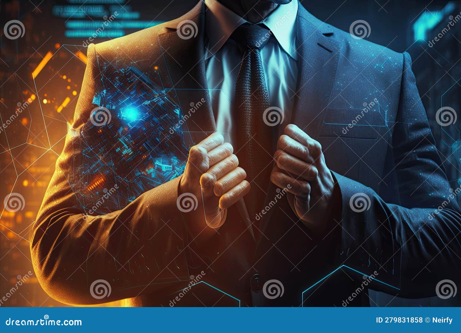 Man Using Artificial Hands To Manipulate Digital Data Stock ...