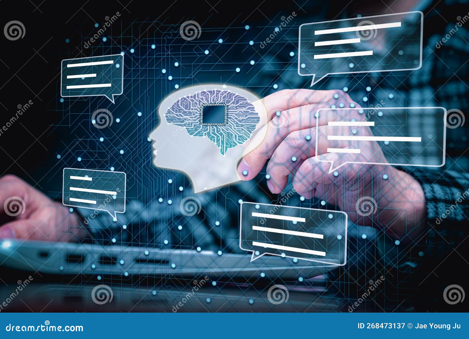 A Man Using Artificial Intelligence Chatbot To Talk To AI Stock Image ...