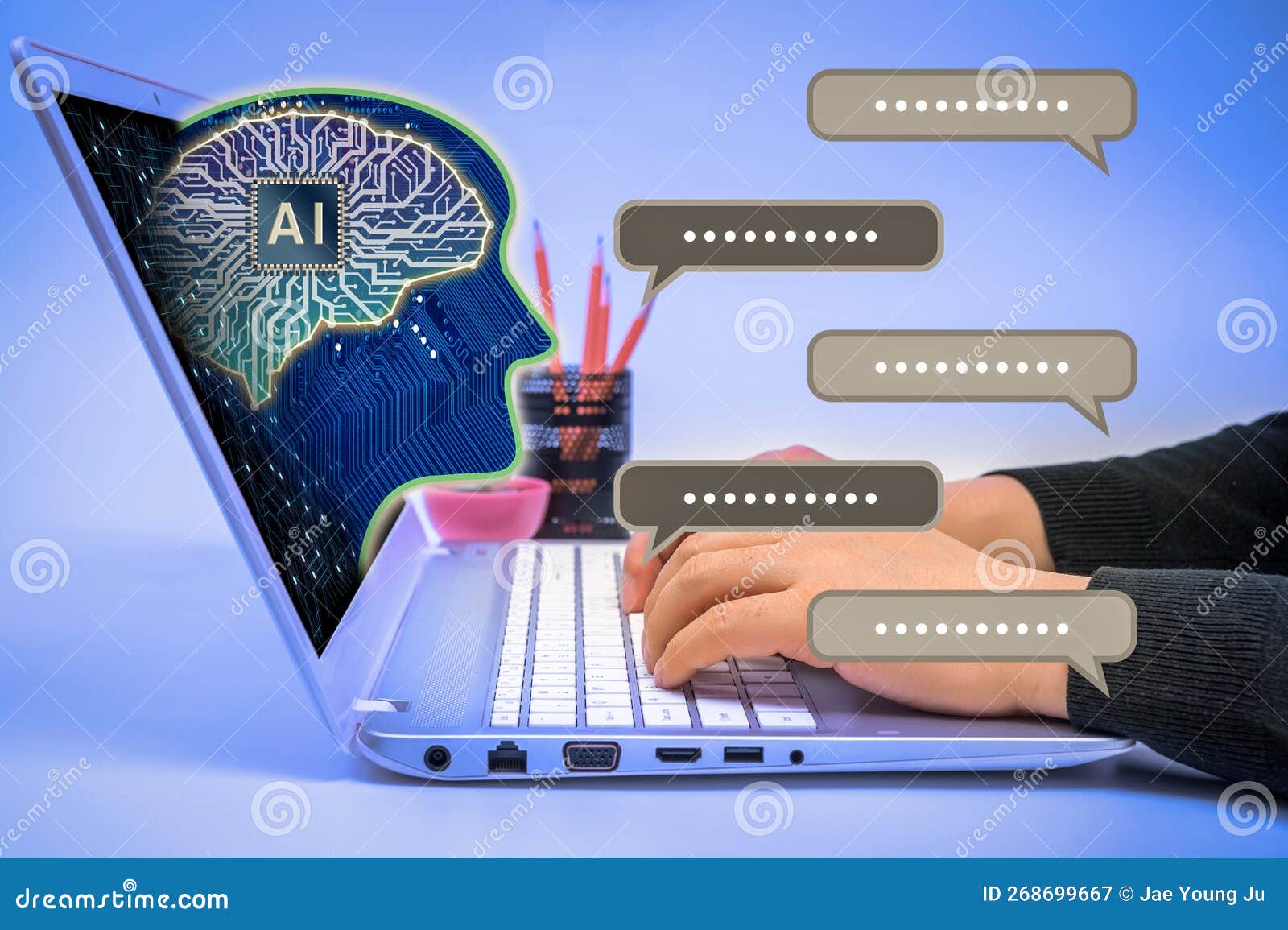 A Man Using Artificial Intelligence Chatbot To Talk To AI Stock ...