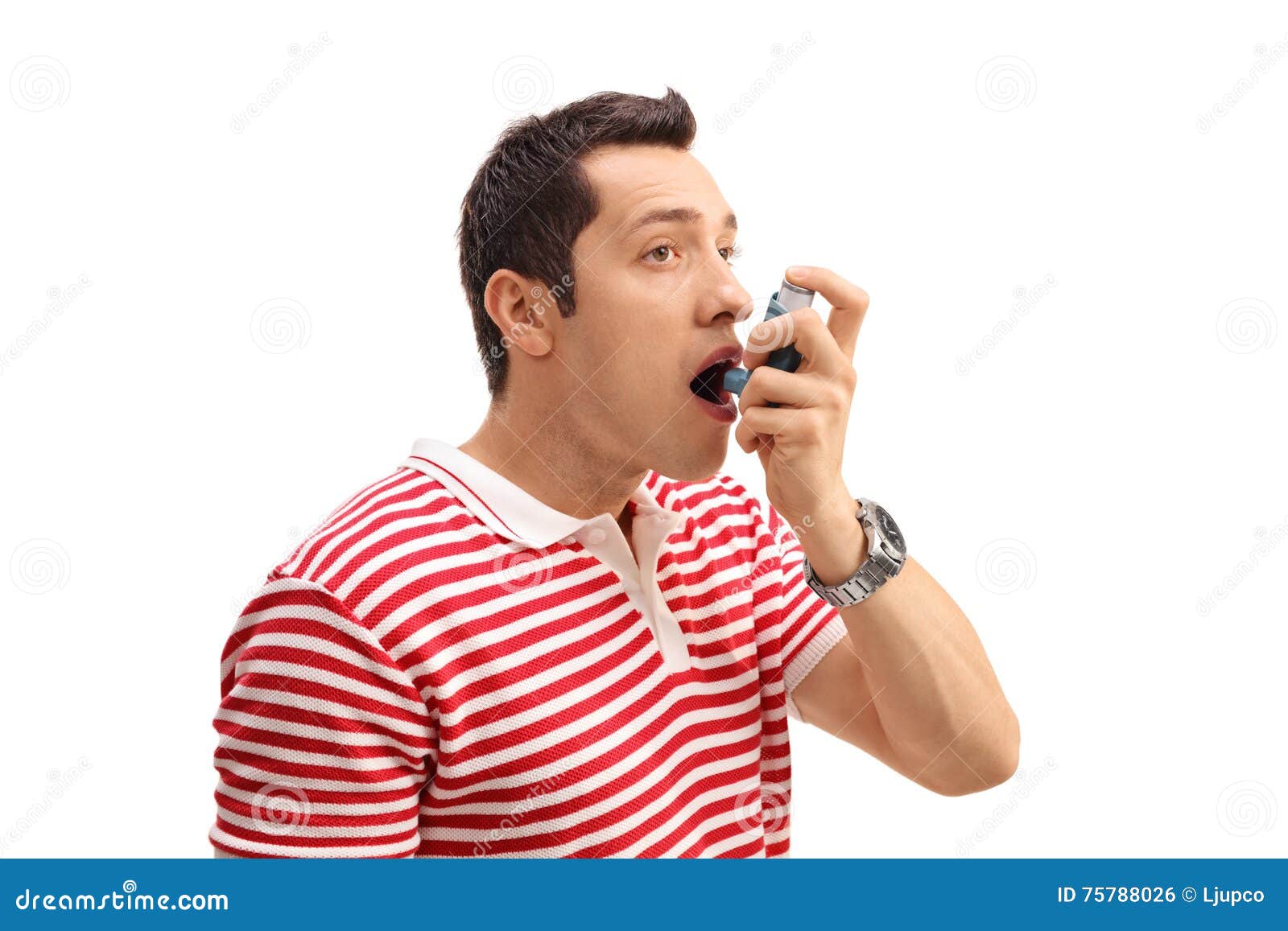 Man Using an Asthma Inhaler Stock Photo - Image of caucasian, drug ...